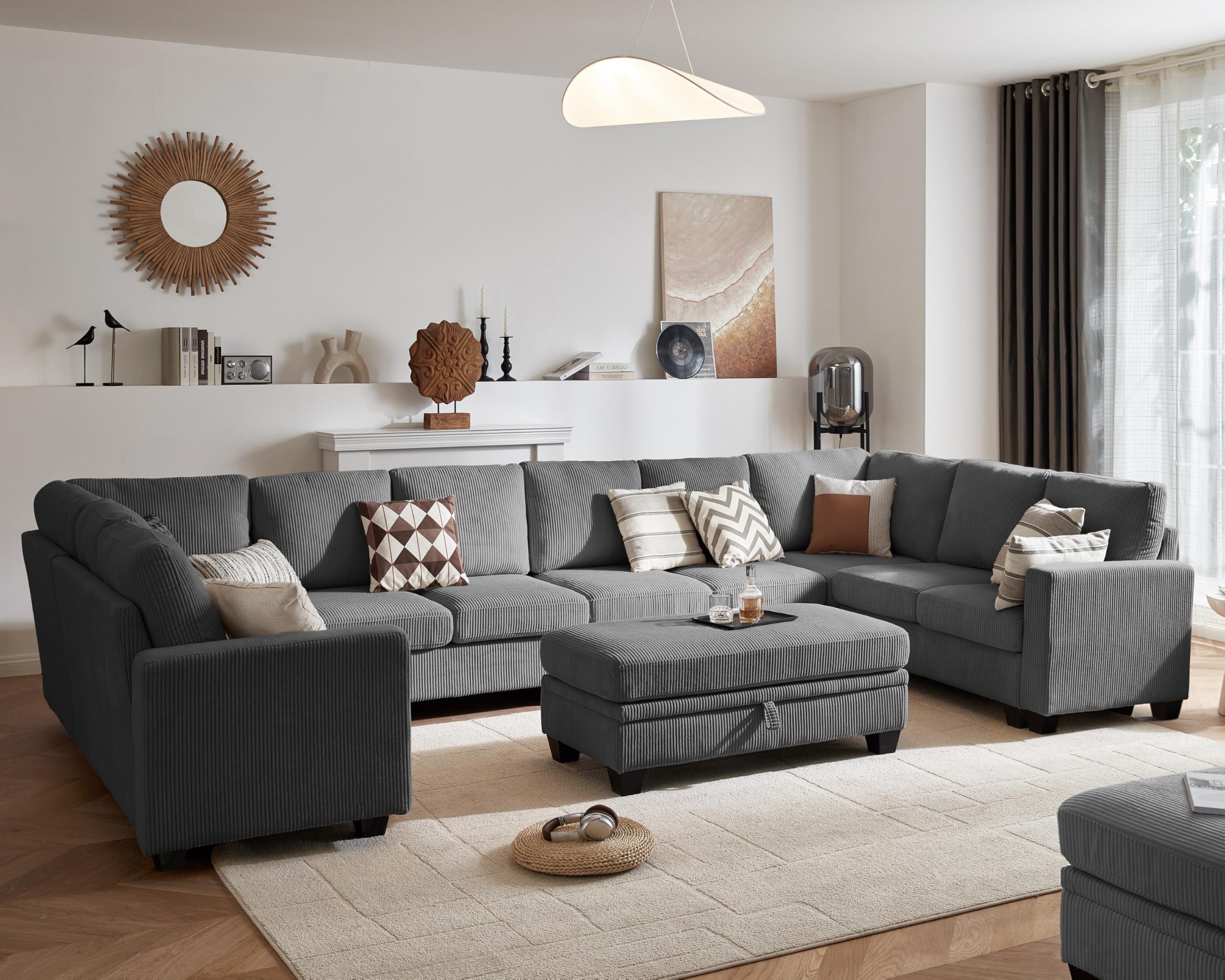 CHIC HOUSE Cloud Couch Corduroy Modular Sectional Sofa with Ottoman L ...