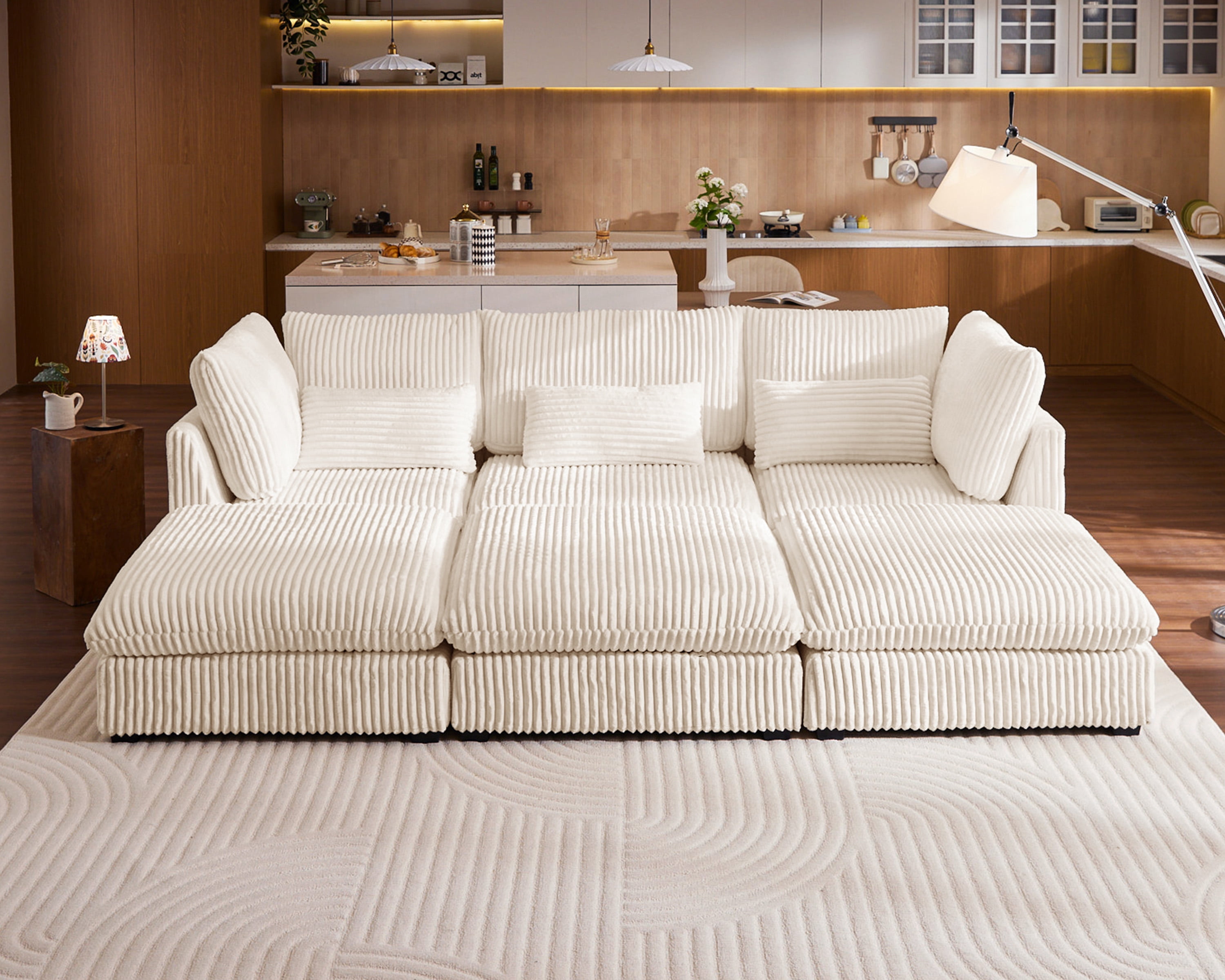 CHIC HOUSE Cloud Oversized Modular Sofa,120"6 Seater Corduroy Wide Seat ...