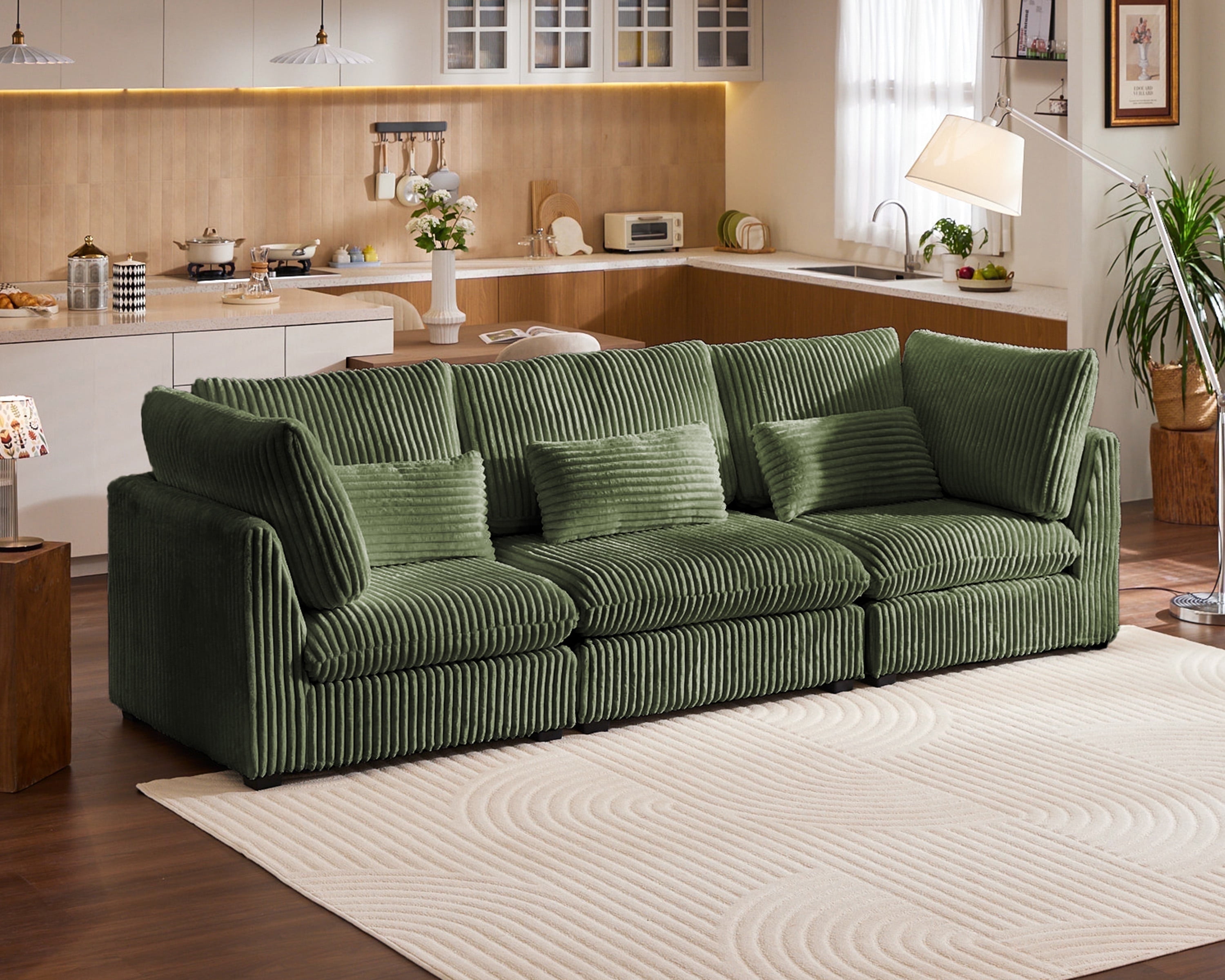 CHIC HOUSE 126" Oversized Modular Sofa, Extra Deep Cloud Corduroy ...