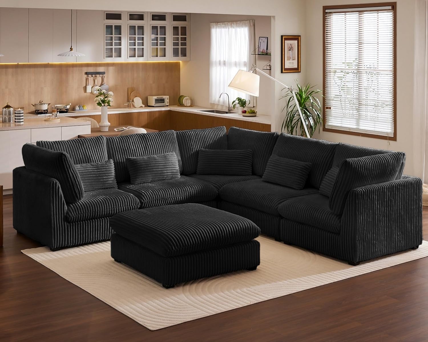CHIC HOUSE 120" Oversized Modular Sectional Sofa, Deep Seat Corduroy ...