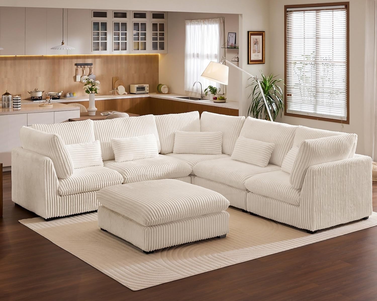 CHIC HOUSE 120" Oversized Modular Sectional Sofa, Deep Seat Corduroy ...
