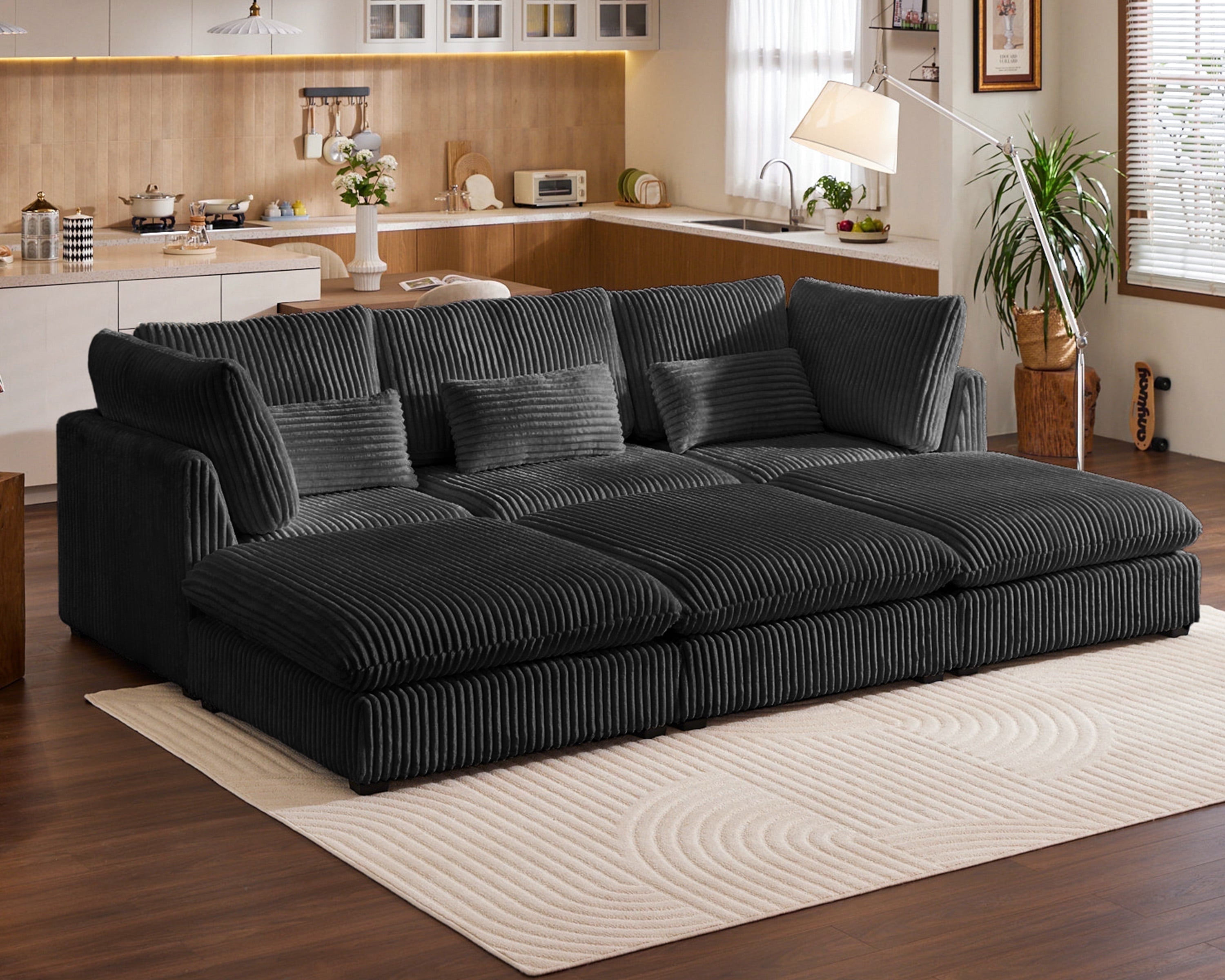 CHIC HOUSE 126" Oversized Modular Sofa, Extra Deep Cloud Corduroy ...