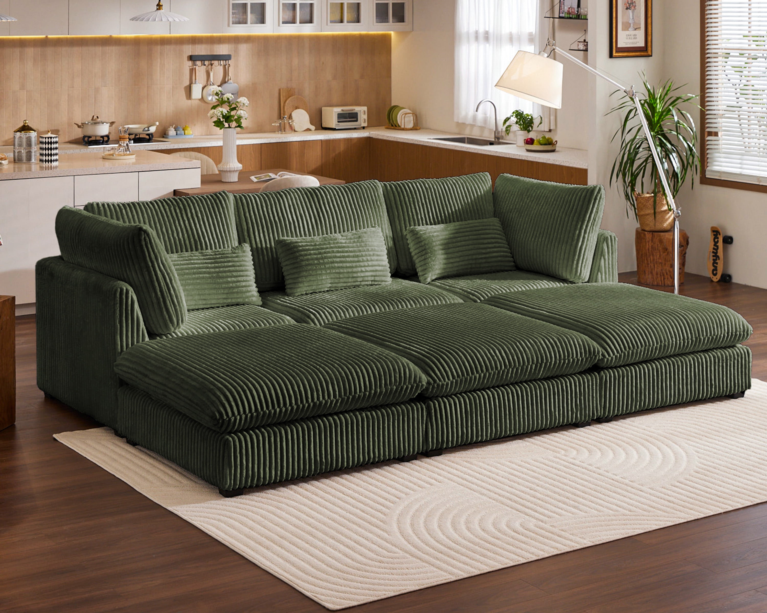 CHIC HOUSE 120" Oversized Modular Sectional Sofa, Deep Seat Corduroy ...