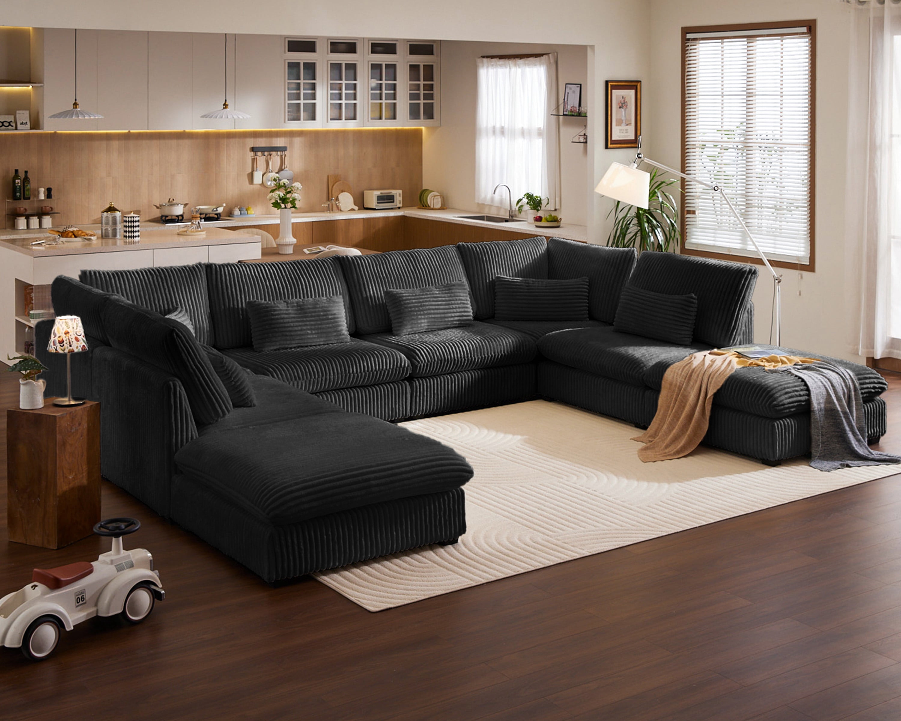 CHIC HOUSE 160" Oversized Modular Sectional Sofa, Deep Seat Corduroy ...
