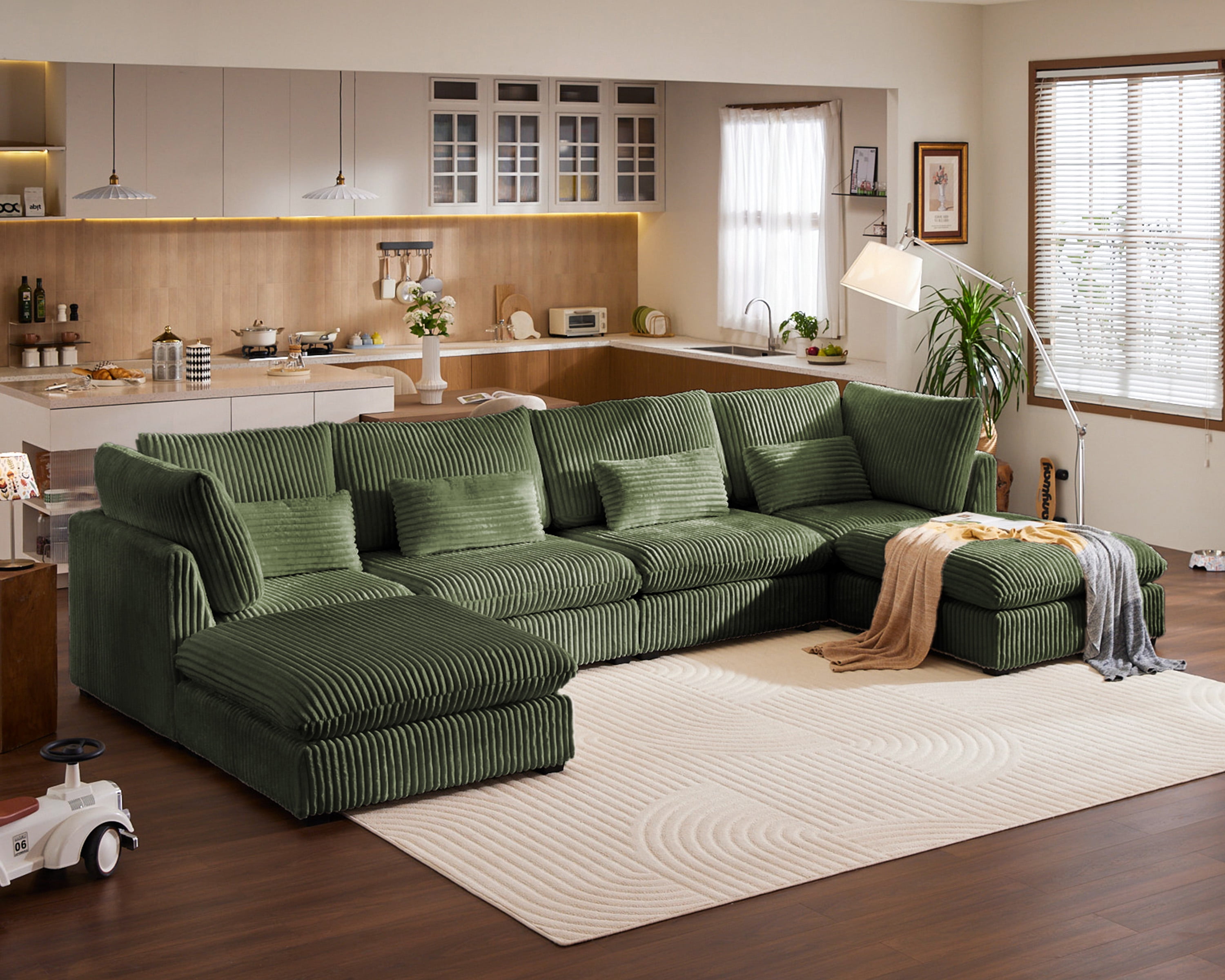 CHIC HOUSE Cloud Oversized Modular Sofa,160" Corduroy Wide Seat ...