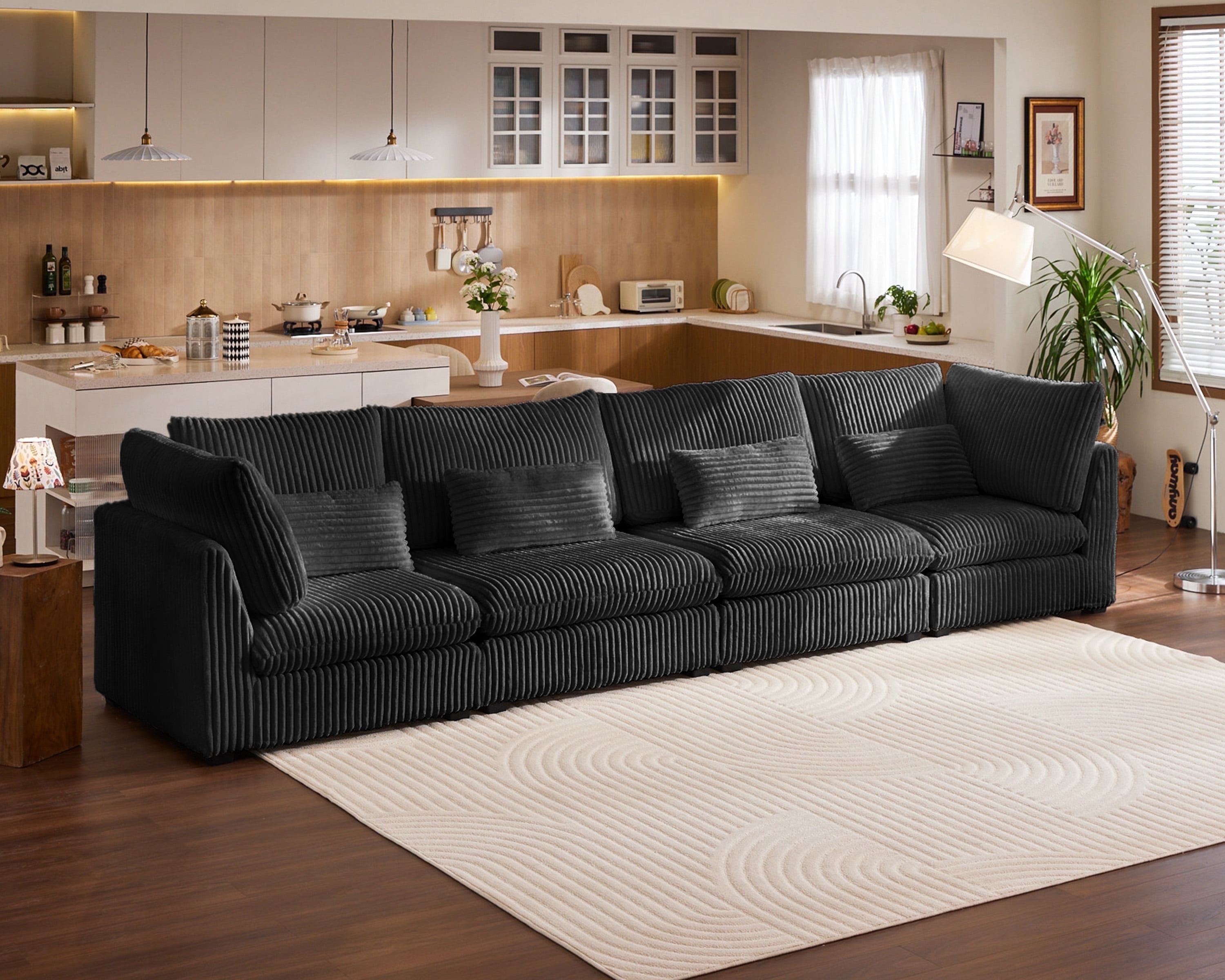 CHIC HOUSE 168" Oversized Modular Sofa, Extra Deep Cloud Corduroy ...