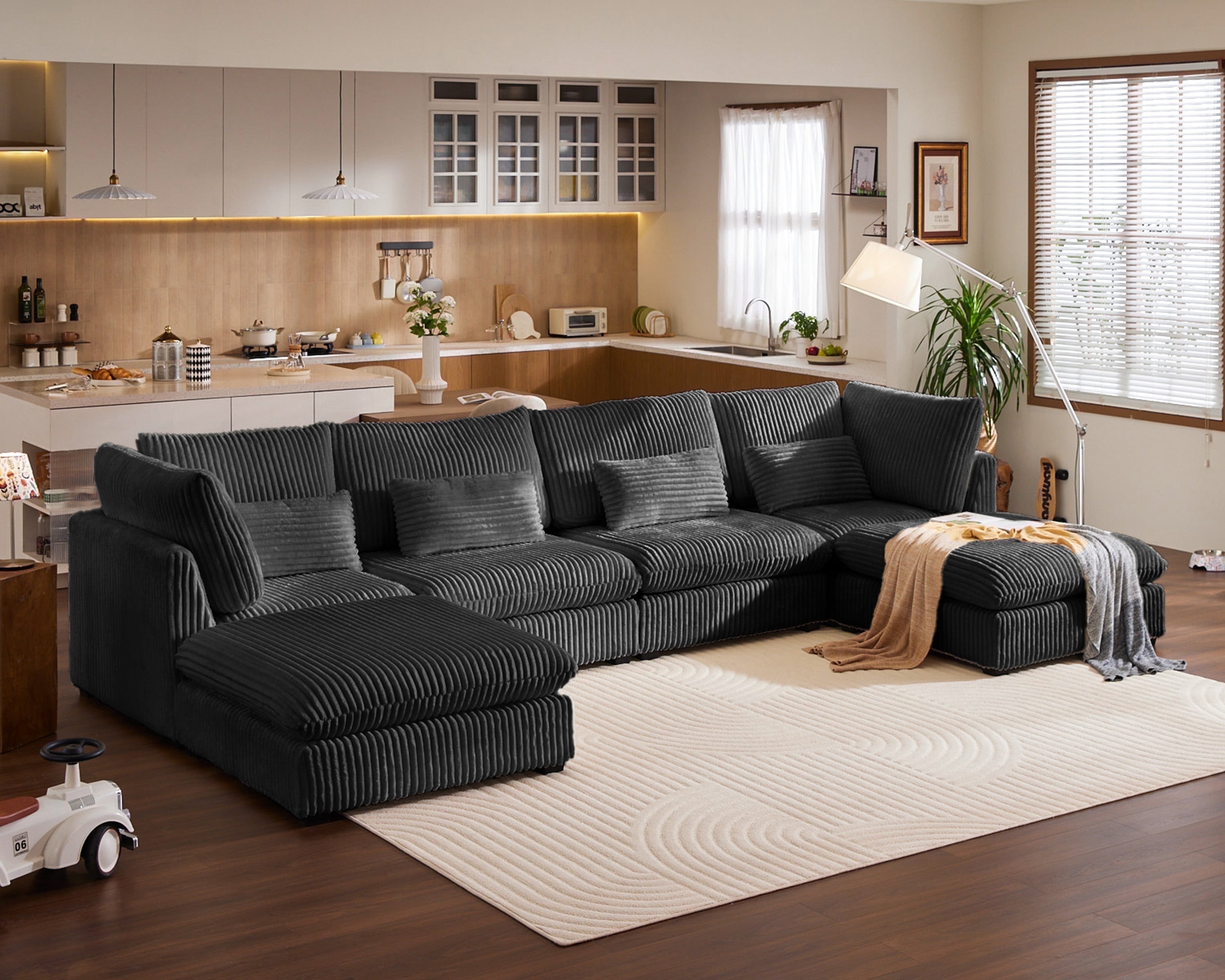CHIC HOUSE Oversized Modular Sofa, Extra Deep Cloud Corduroy Sectional ...
