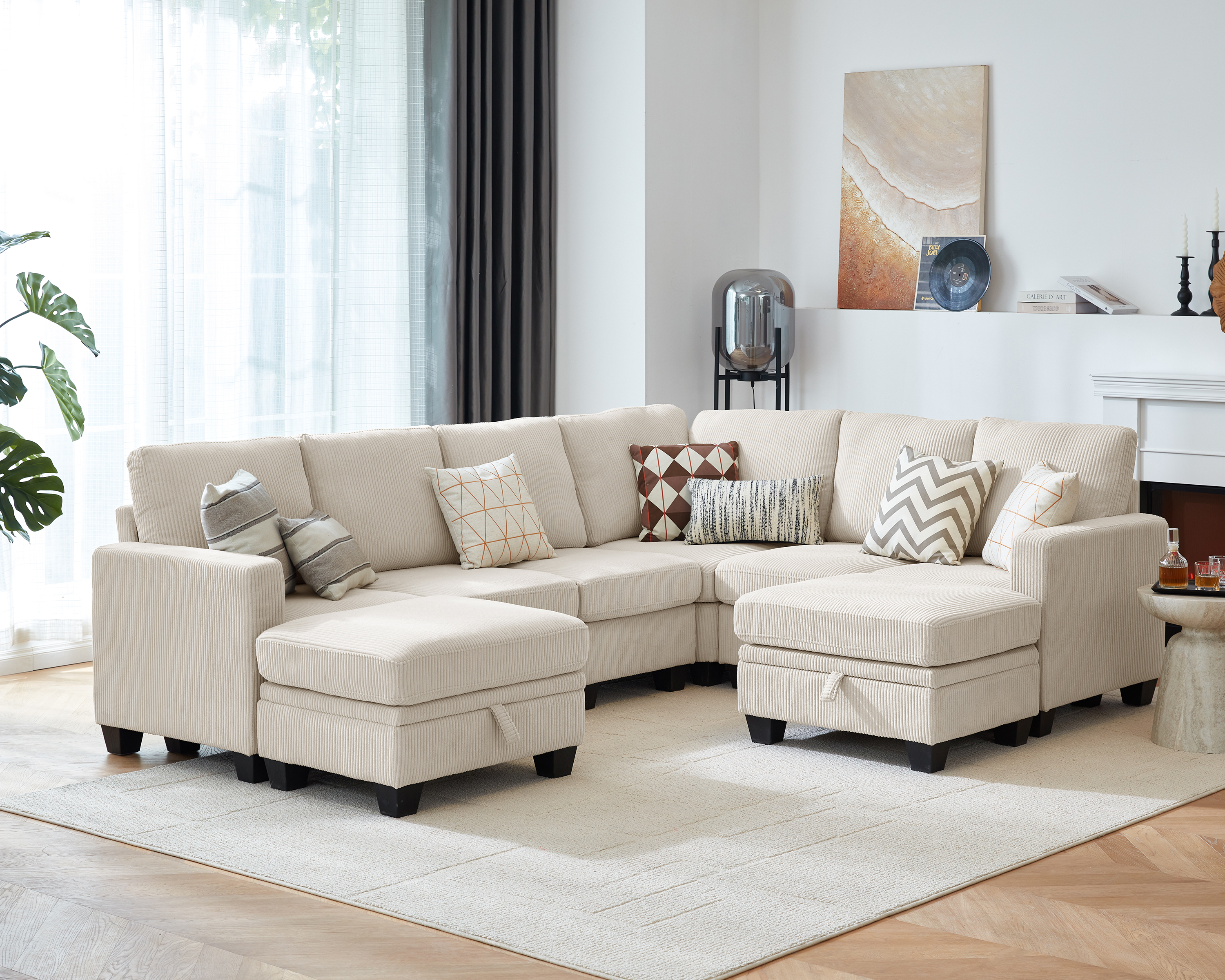 CHIC HOUSE Corduroy Modular Sectional Sofa Couch, Convertible L-Shaped ...