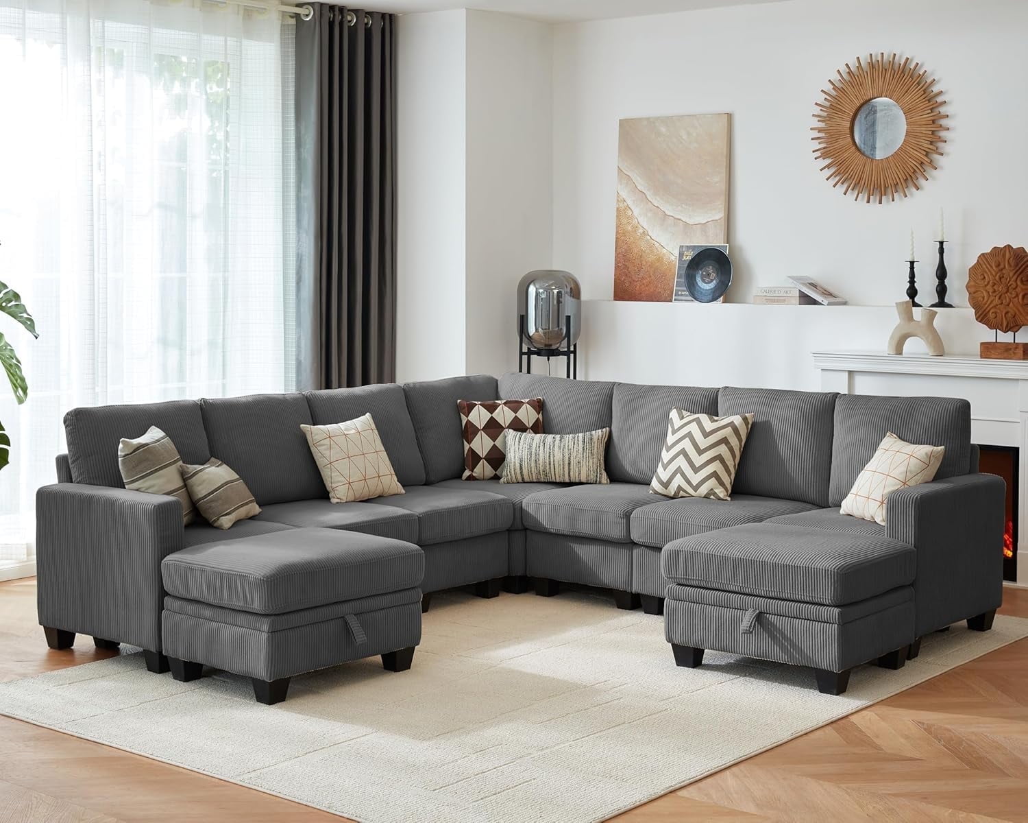 CHIC HOUSE Corduroy Modular Sectional Sofa Couches for Living Room,L ...