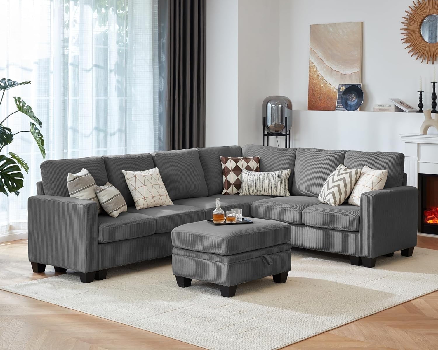 CHIC HOUSE Corduroy Modular Sectional Sofa Couches for Living Room,L ...