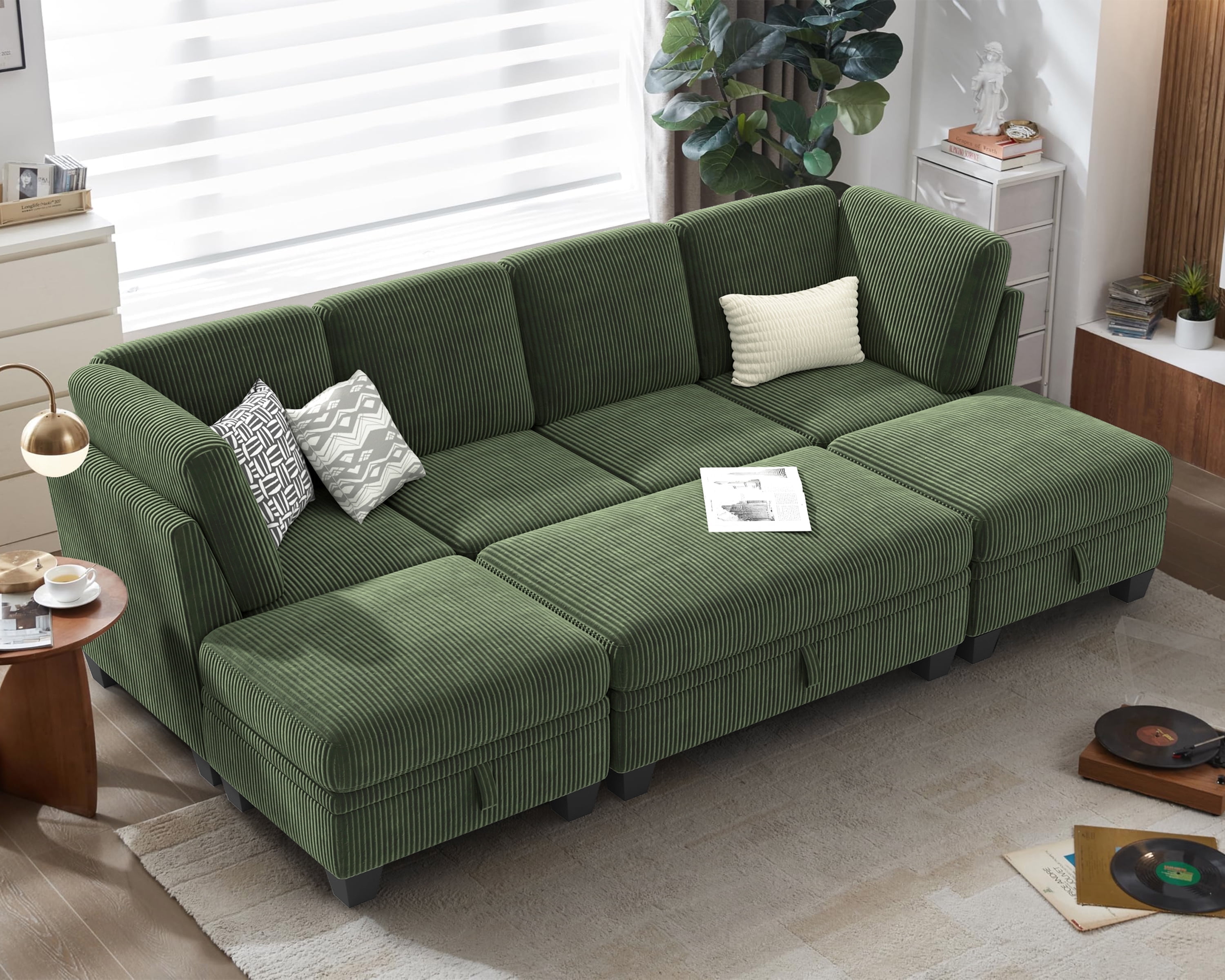 CHIC HOUSE Cloud Couch Corduroy Modular Sectional Sofa Bed with Storage ...