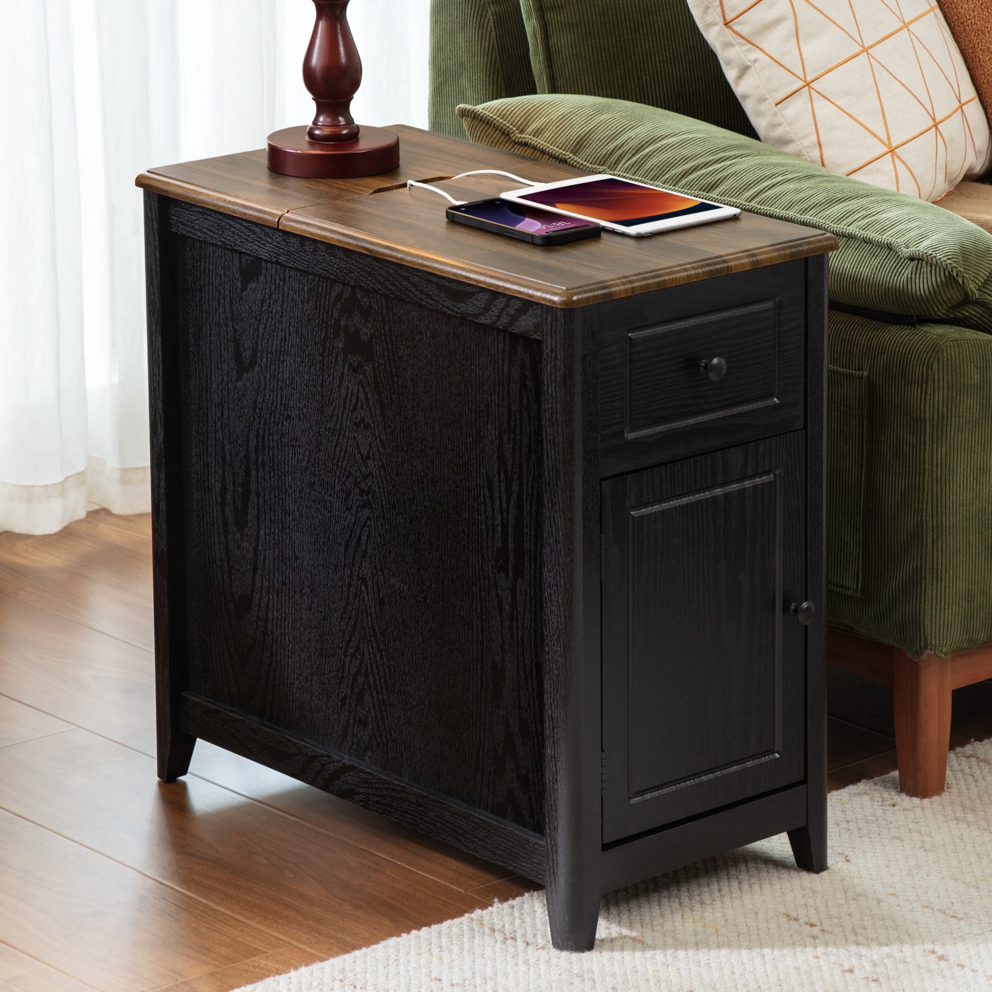 CHIC HOUSE End Tables for Living Room with Charging Station, Farmhouse ...