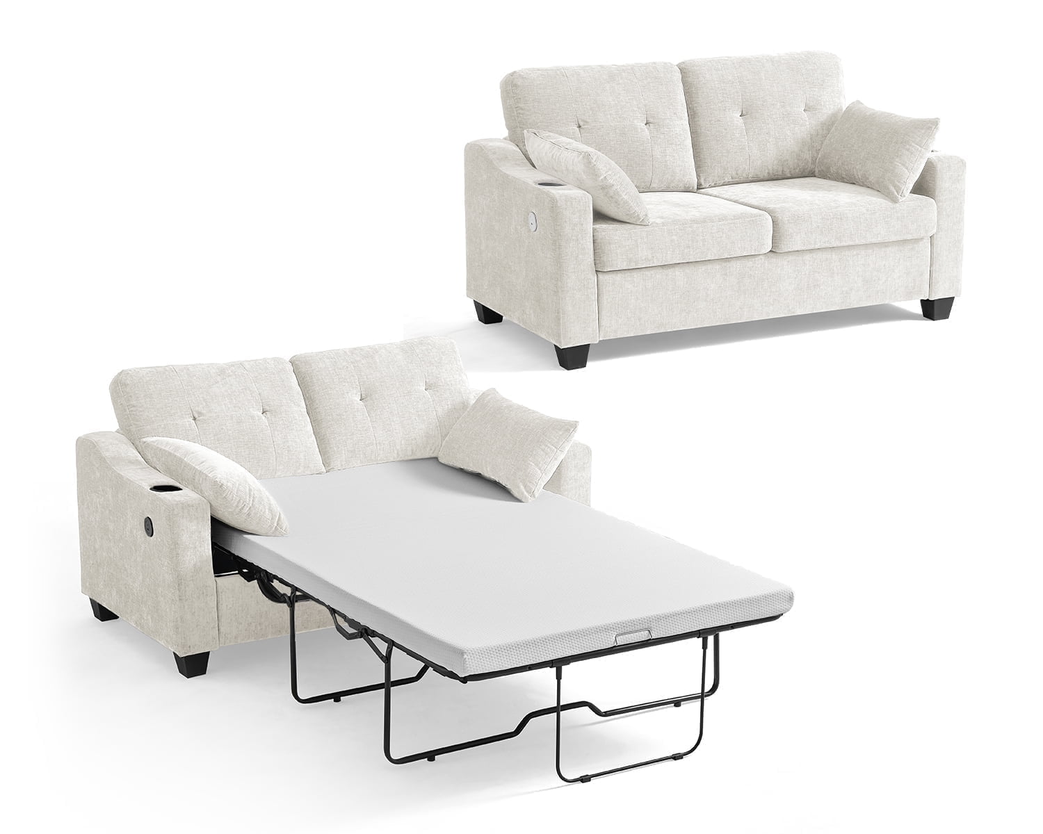 CHIC HOUSE Chenille Pull Out Sofa Bed,Full Size Sleeper Sofa with USB ...