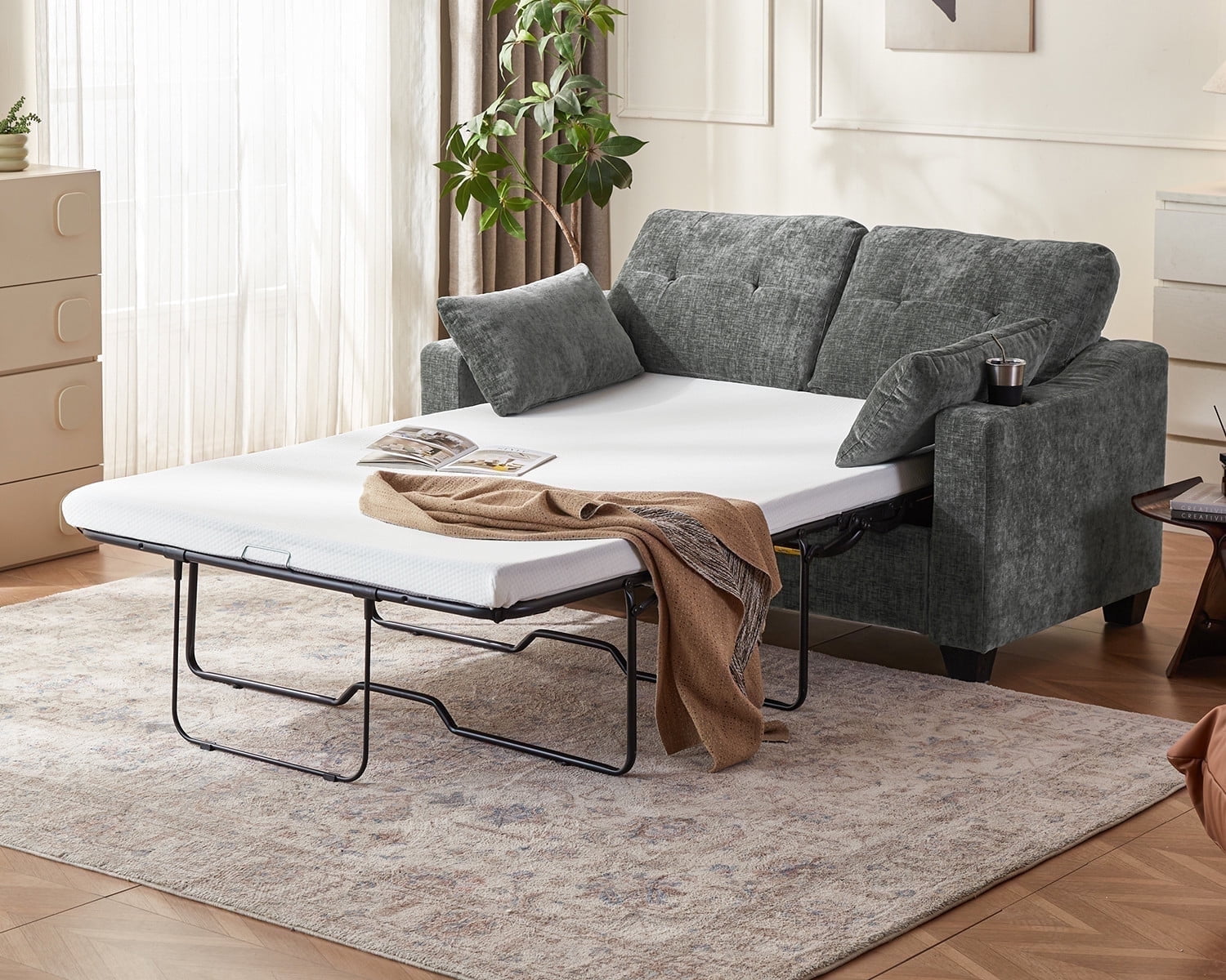 CHIC HOUSE Pull Out Sofa Bed Couch Full Size with Mattress USB ...