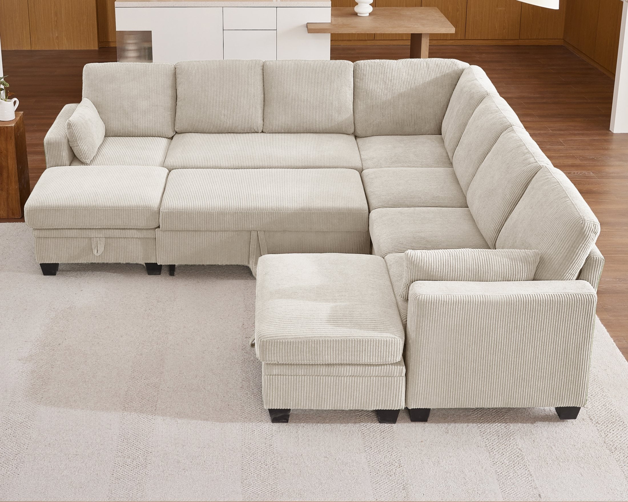 CHIC HOUSE Modular Sectional Sleeper Sofa with Storage Ottoman and Pull ...