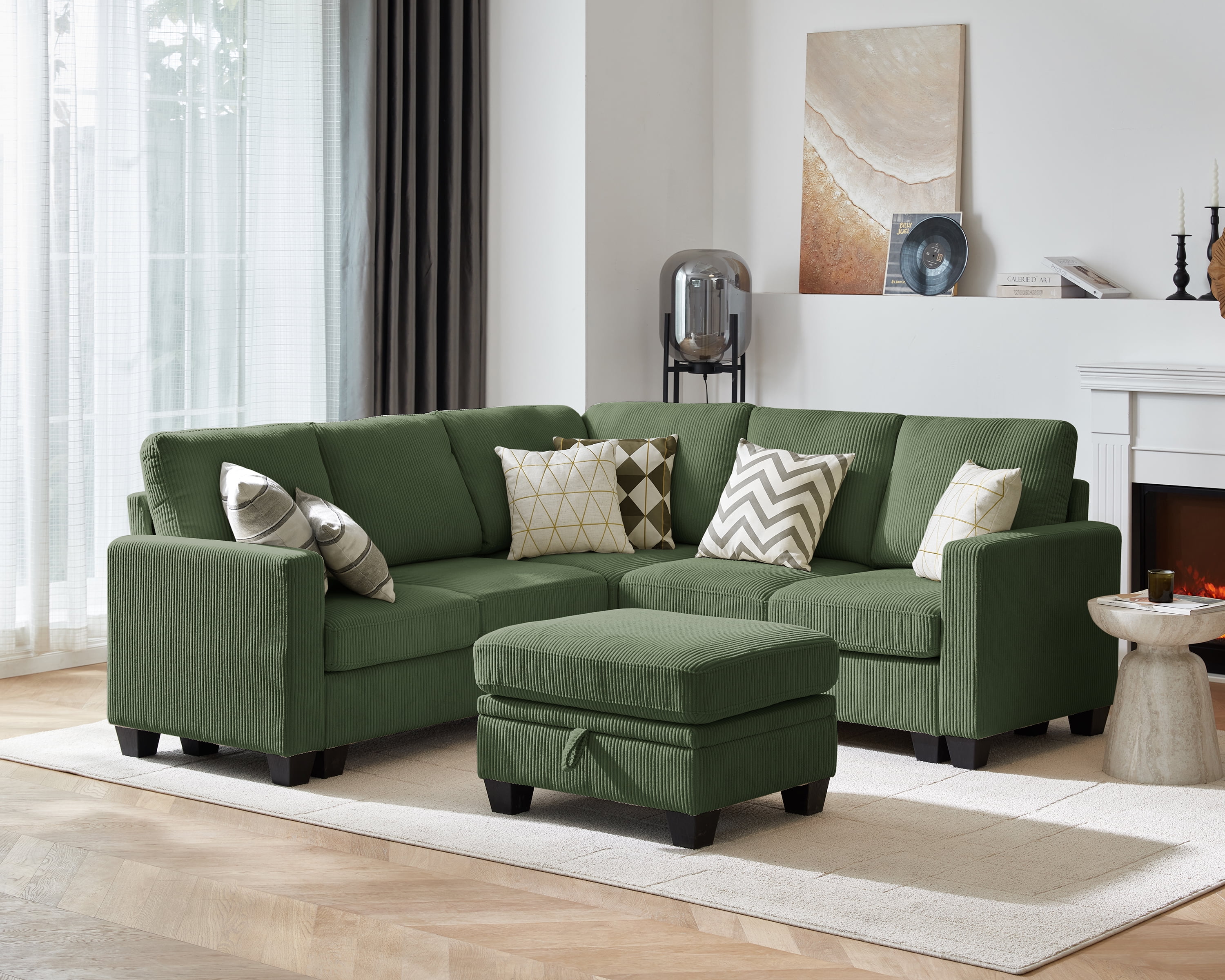 CHIC HOUSE Modular Sectional Couch| Corduroy L Shaped Sleeper Sofa, 10 ...