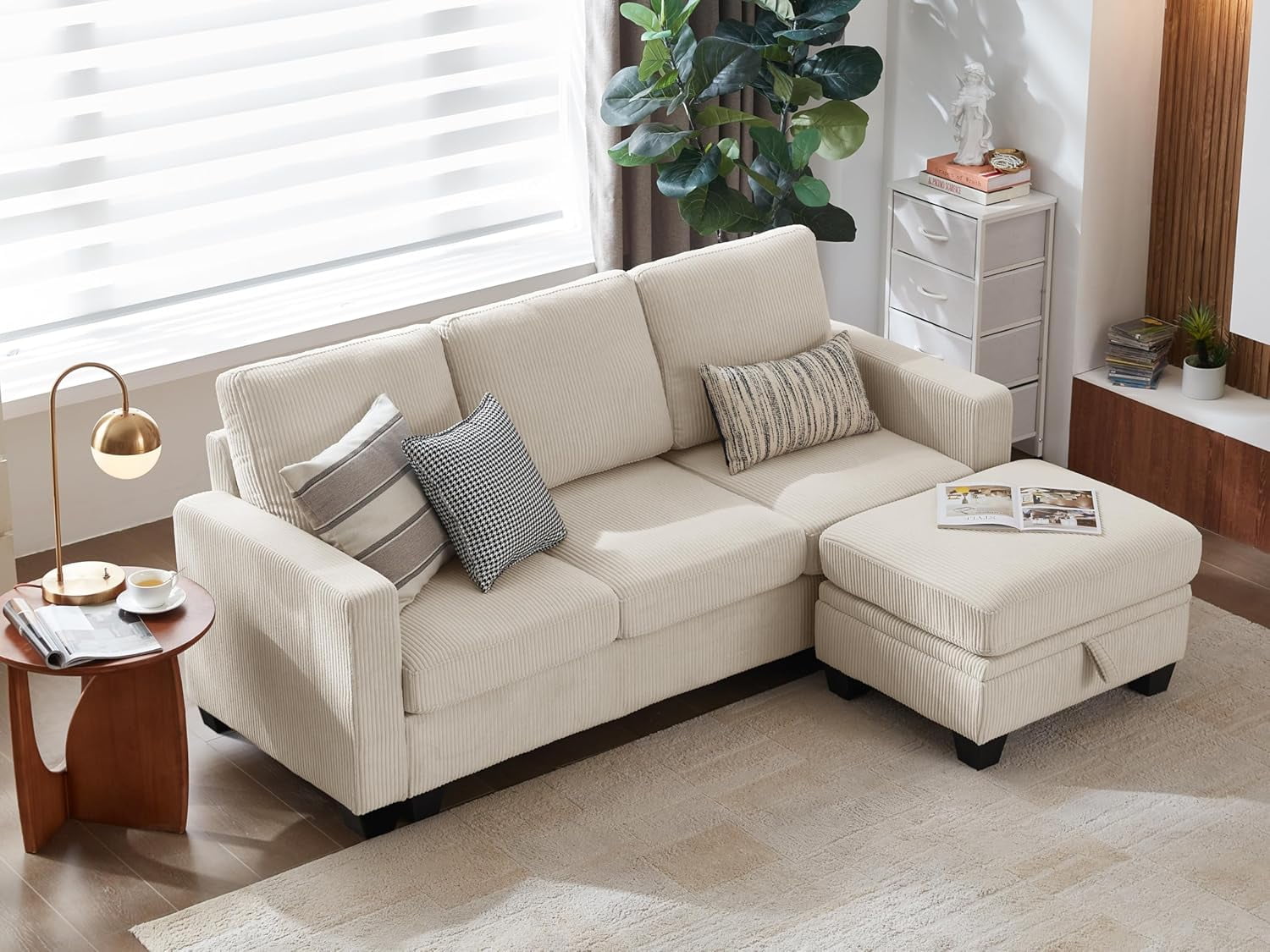 CHIC HOUSE Modular Sectional Sofa Corduroy Couch, Customizable U-Shaped ...