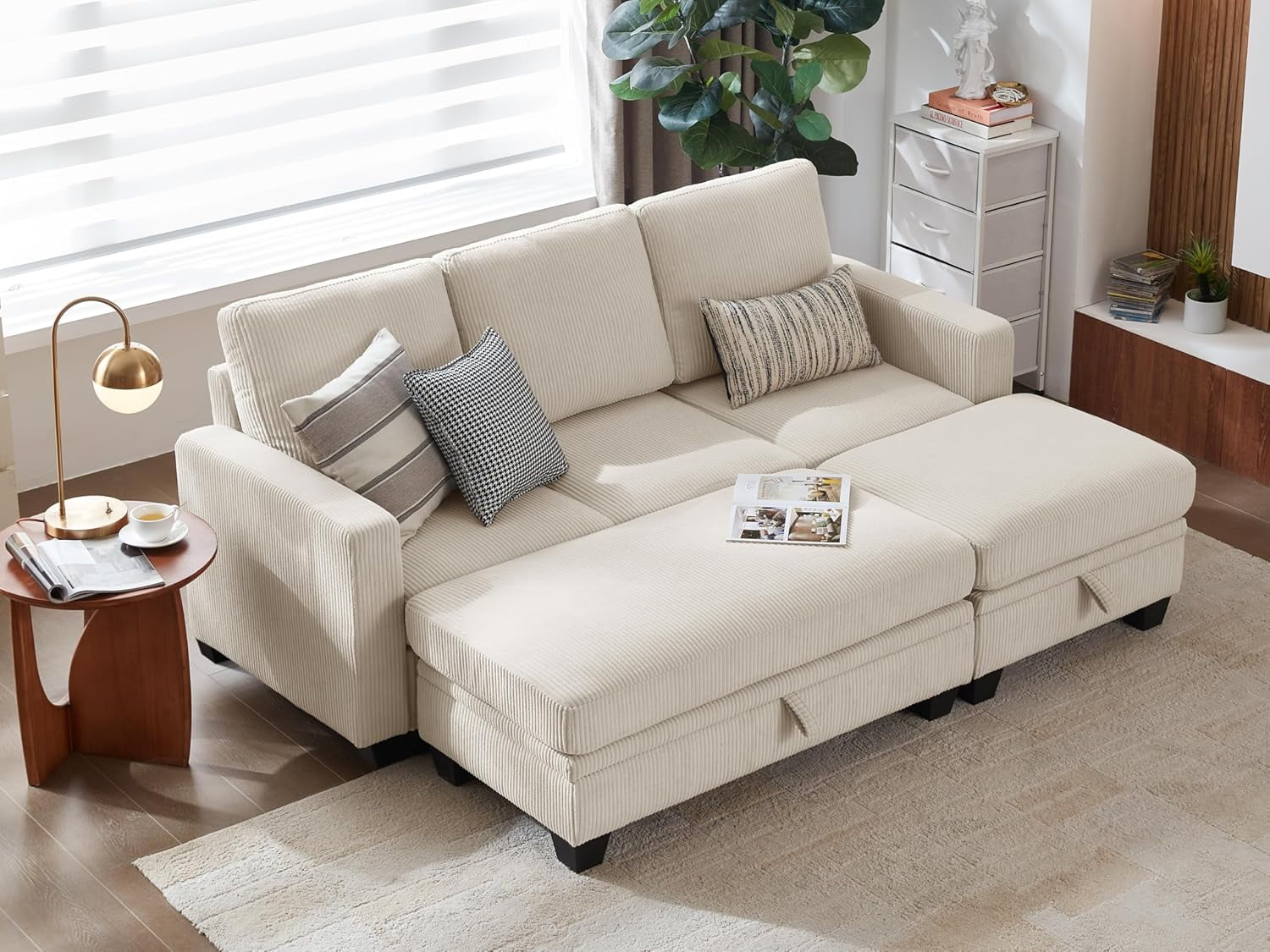 CHIC HOUSE Modular Sectional Sofa Corduroy Couch, Customizable U-Shaped ...