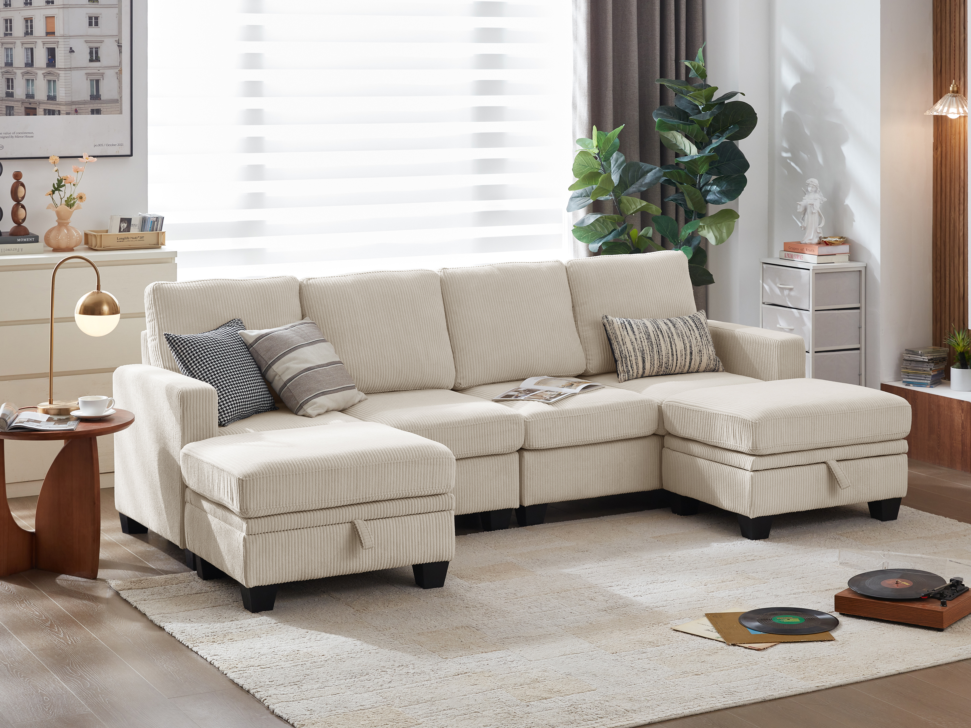 CHIC HOUSE Modular Sectional Sofa Corduroy Couch, Customizable U-Shaped ...
