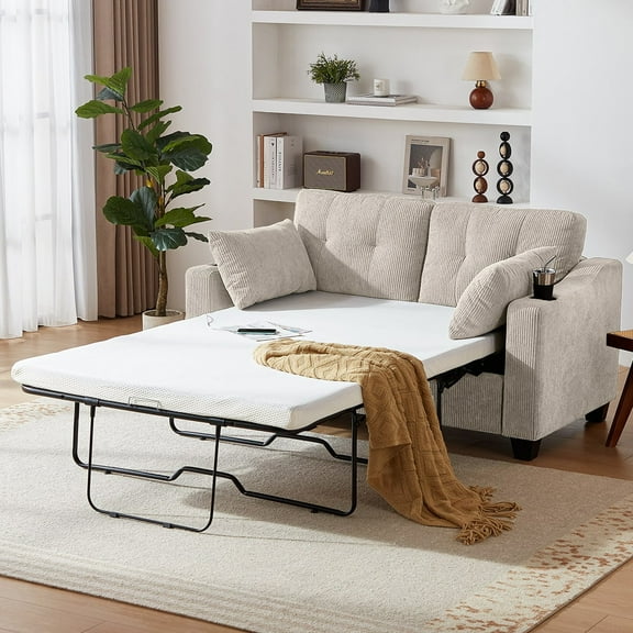 CHIC HOUSE Pull Out Sofa Bed Couch Full Size with Mattress USB ...