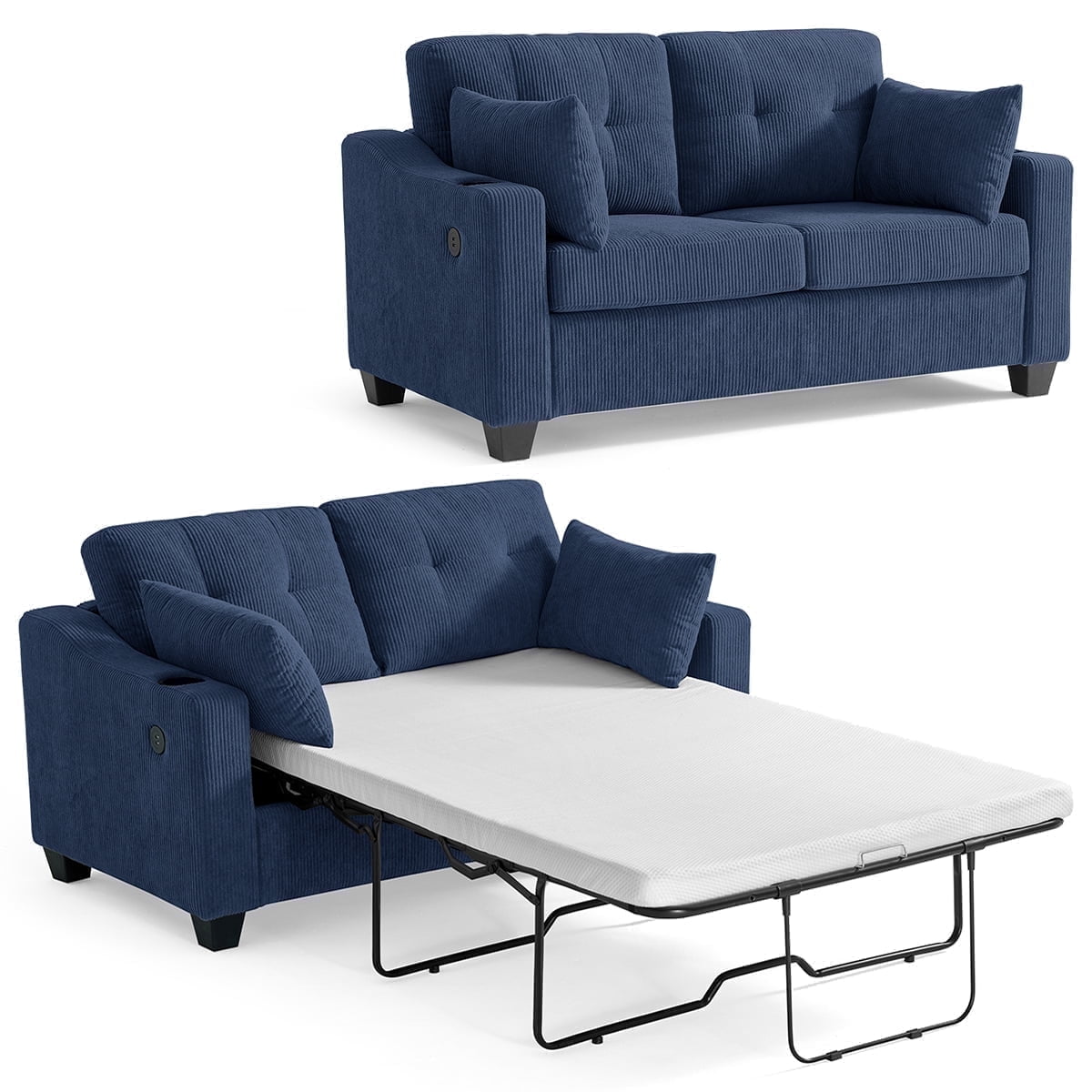 CHIC HOUSE Pull Out Sofa Bed,Full Size Corduroy Sleeper Sofa with ...