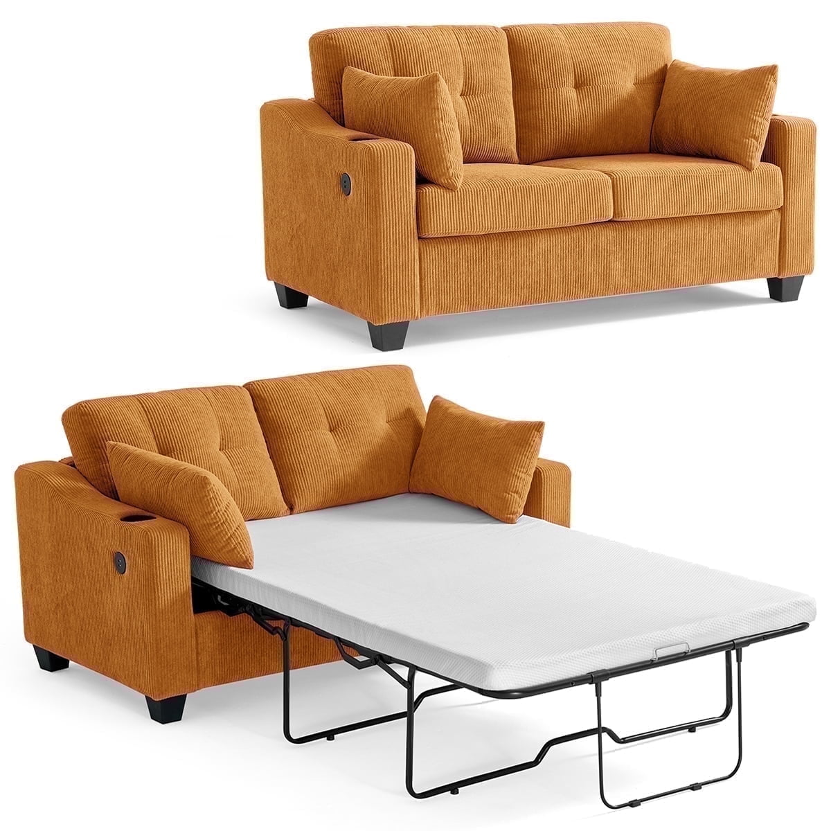 CHIC HOUSE Full Corduroy Pull Out Sofa Bed, Sleeper Sofa with Memory ...