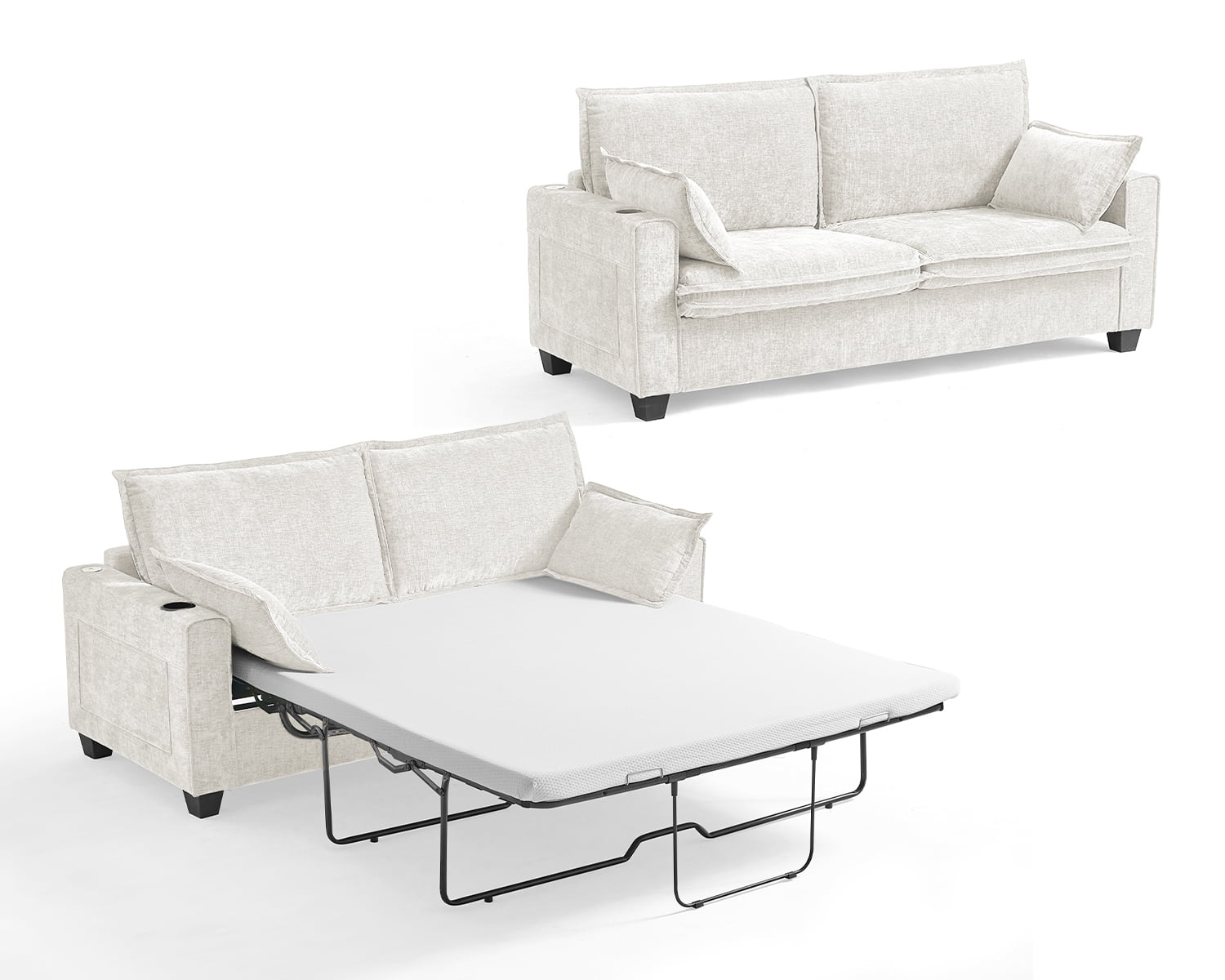 CHIC HOUSE 2-in-1 Pull-Out Sofa Bed, Convertible Chenille Couch with ...