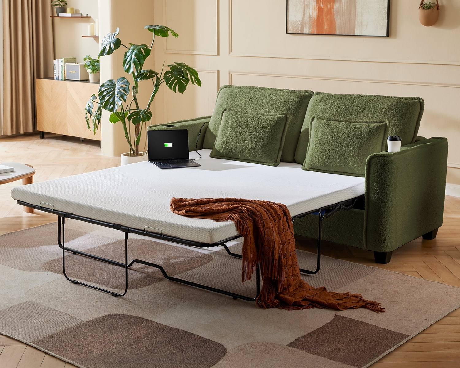 CHIC HOUSE Sleeper Sofa Bed Pull Out Couch Queen with Mattress USB ...