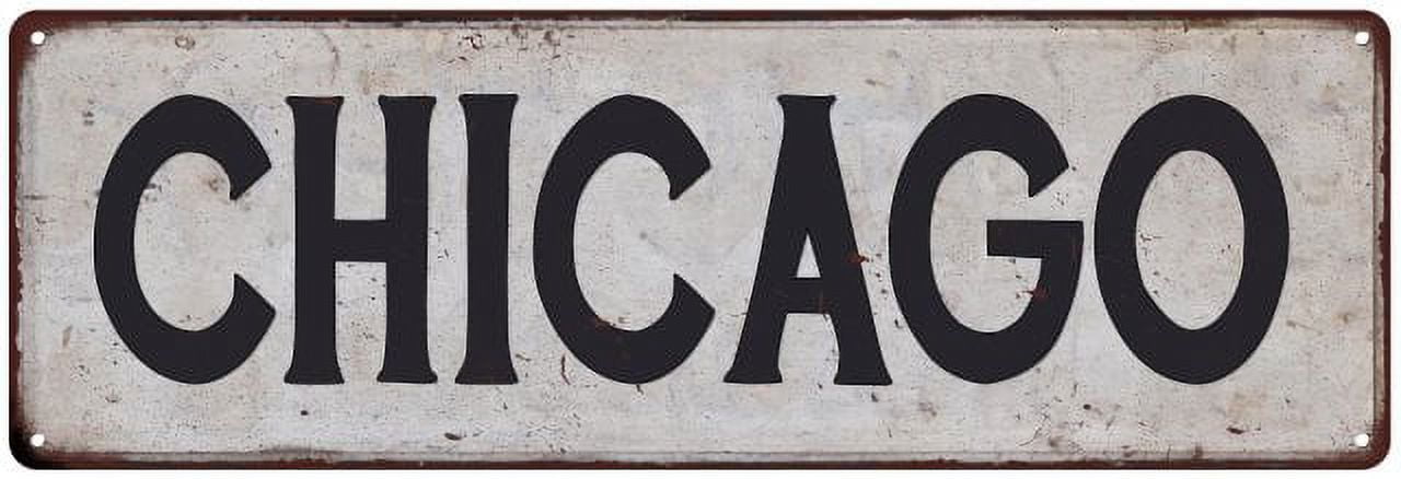 CHICAGO Vintage Look Rustic Metal City State Sign 6 x 18 High Gloss ...