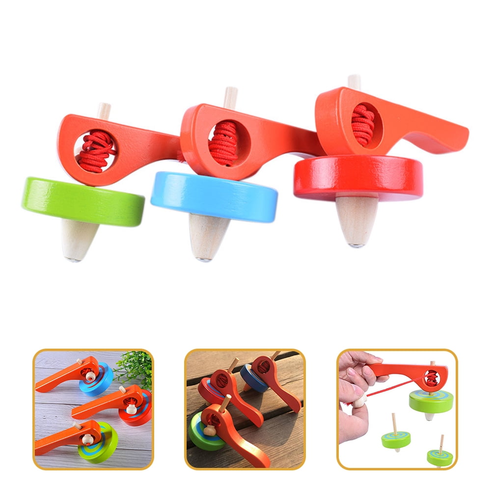 CHICHUMID Gyroscope Toys For Kids Wooden Spinning Top With String 3Pcs ...