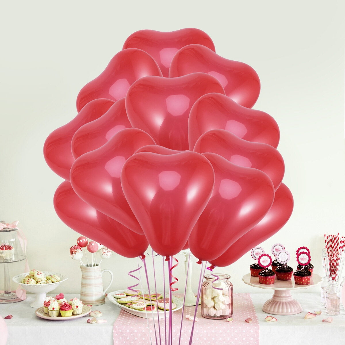 CHICHUMID Red Heart Shaped Latex Balloons 50Set for Birthday Bridal ...