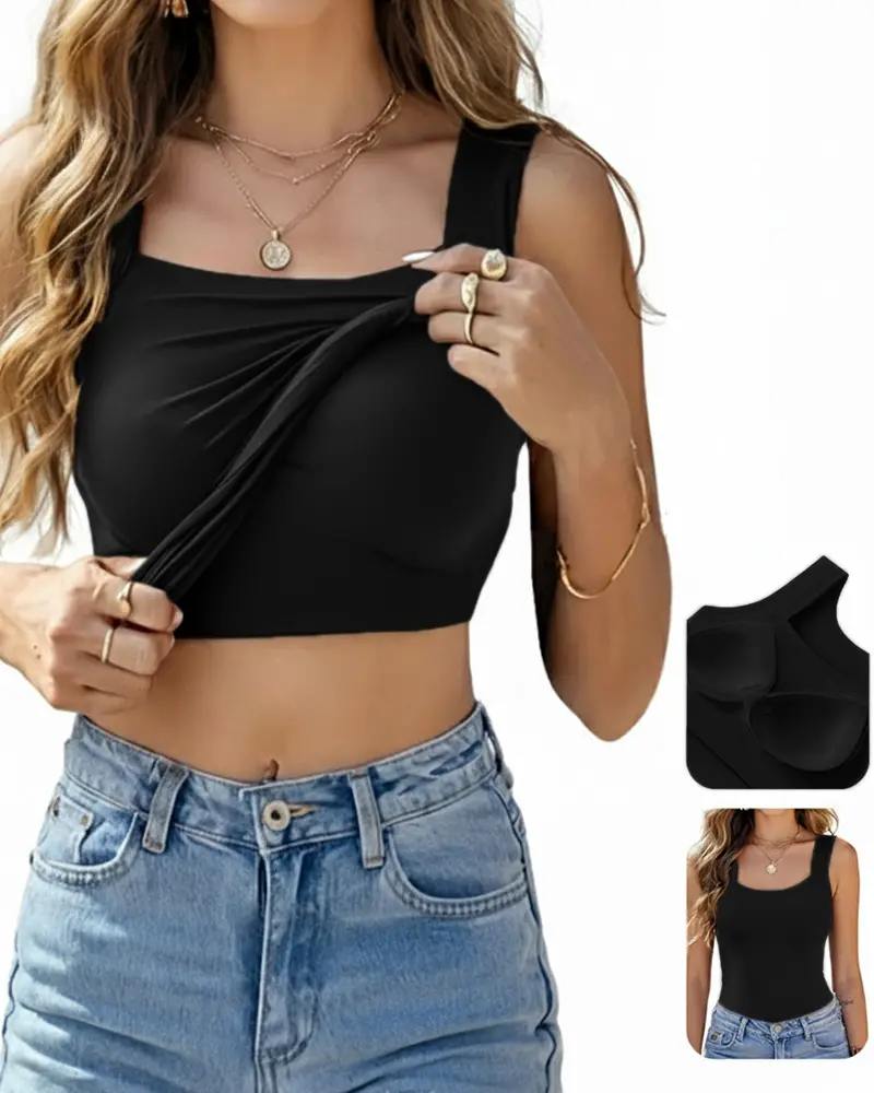 CHICME Womens Tank Tops With Built In Bras U-Neck Sleeveless Vest ...