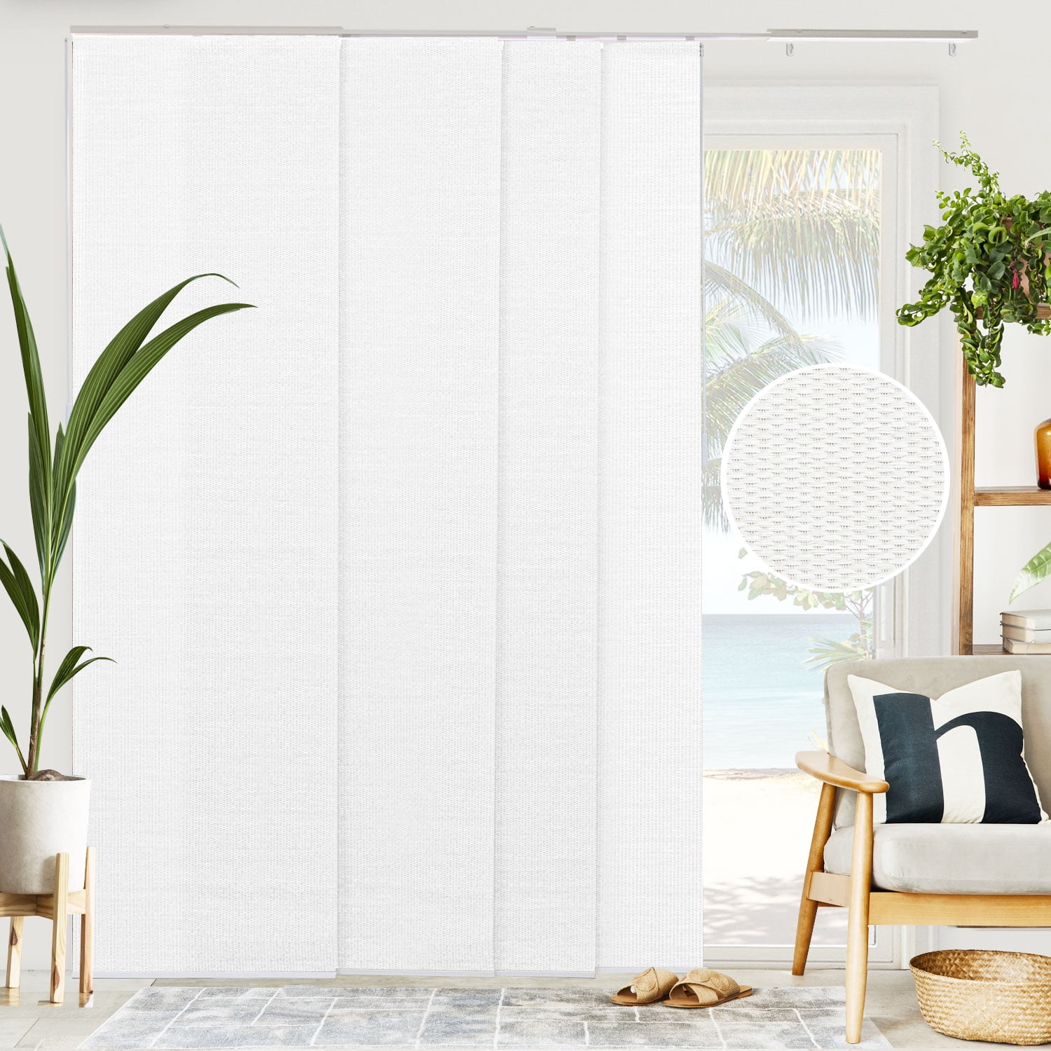 Chicology Adjustable Sliding Panel Blinds. Woven White, 46"-86"W X 0 ...