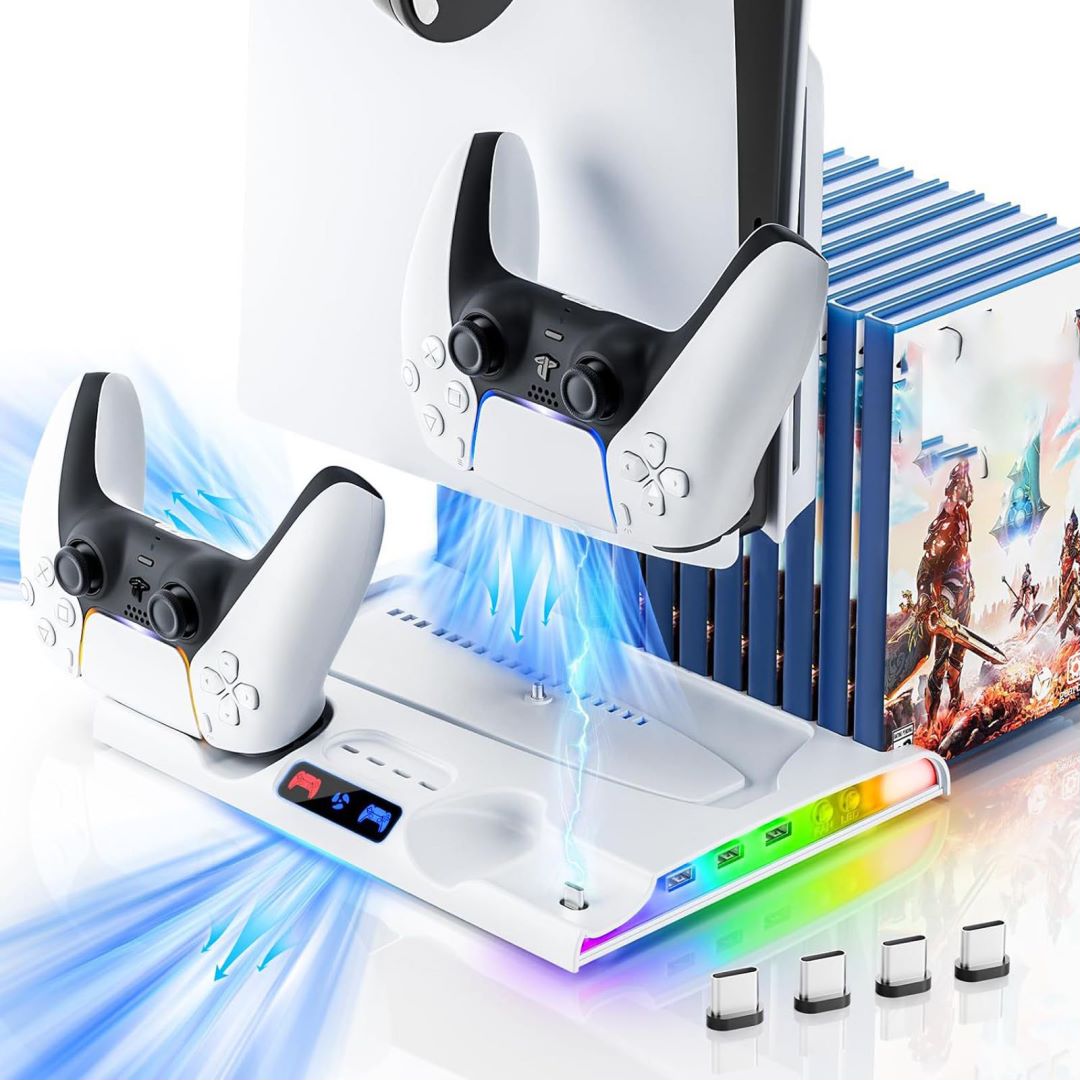CHICOQUE Cooling Station Stand for PS5 Slim with 2 Controllers Charging ...