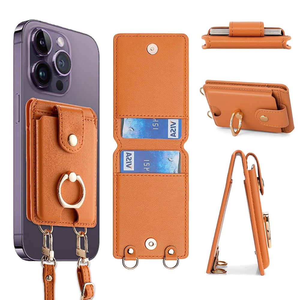 CHICOQUE Leather Phone Card Holder Stick On Wallet with Ring Kickstand ...
