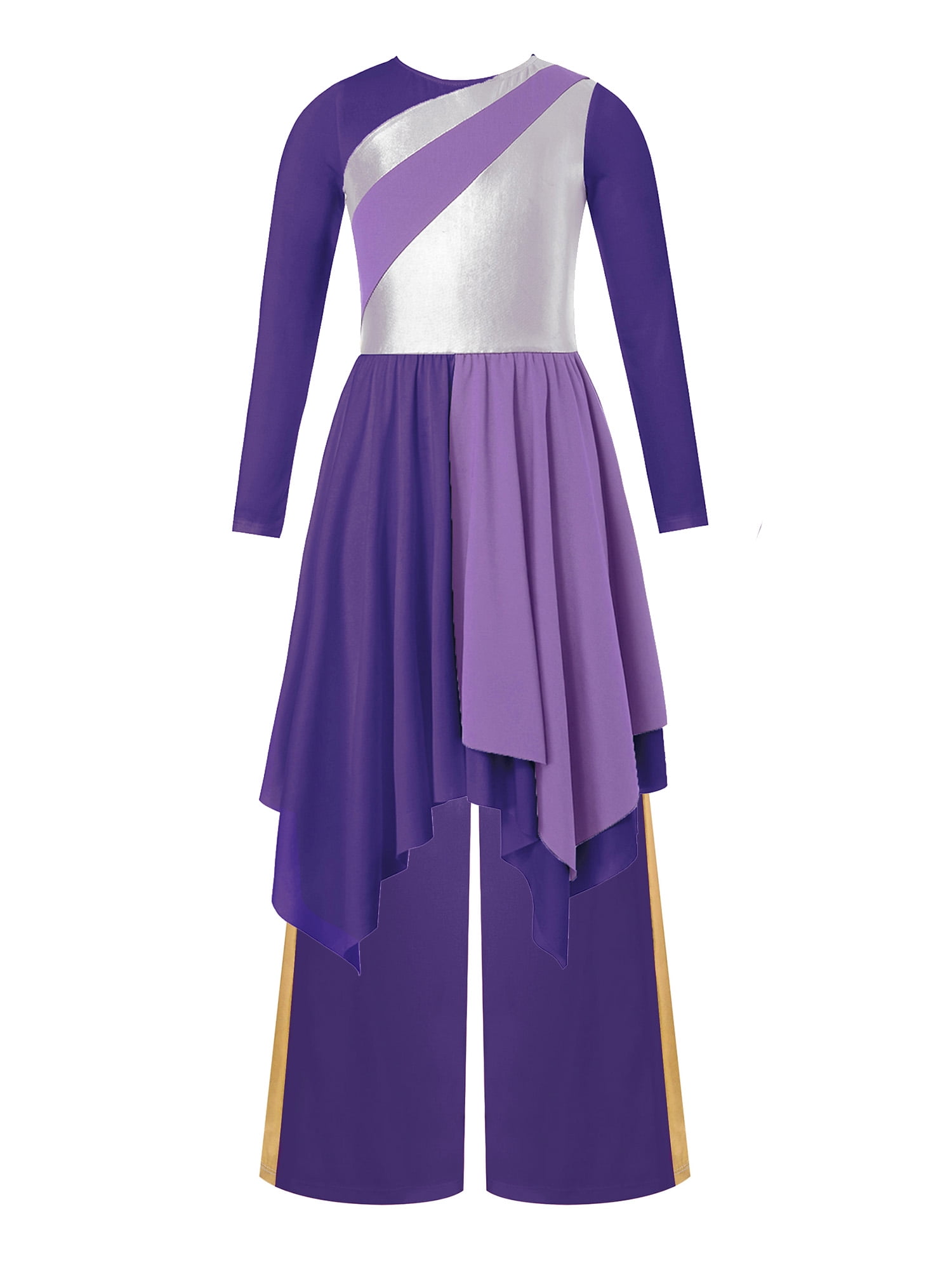 CHICTRY 2Pcs Girls Metallic Color Block Liturgical Praise Dance Dress ...
