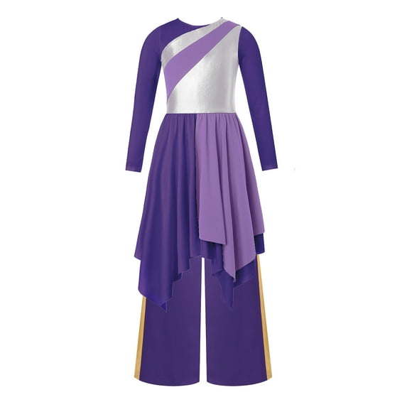 CHICTRY 2Pcs Girls Metallic Color Block Liturgical Praise Dance Dress ...