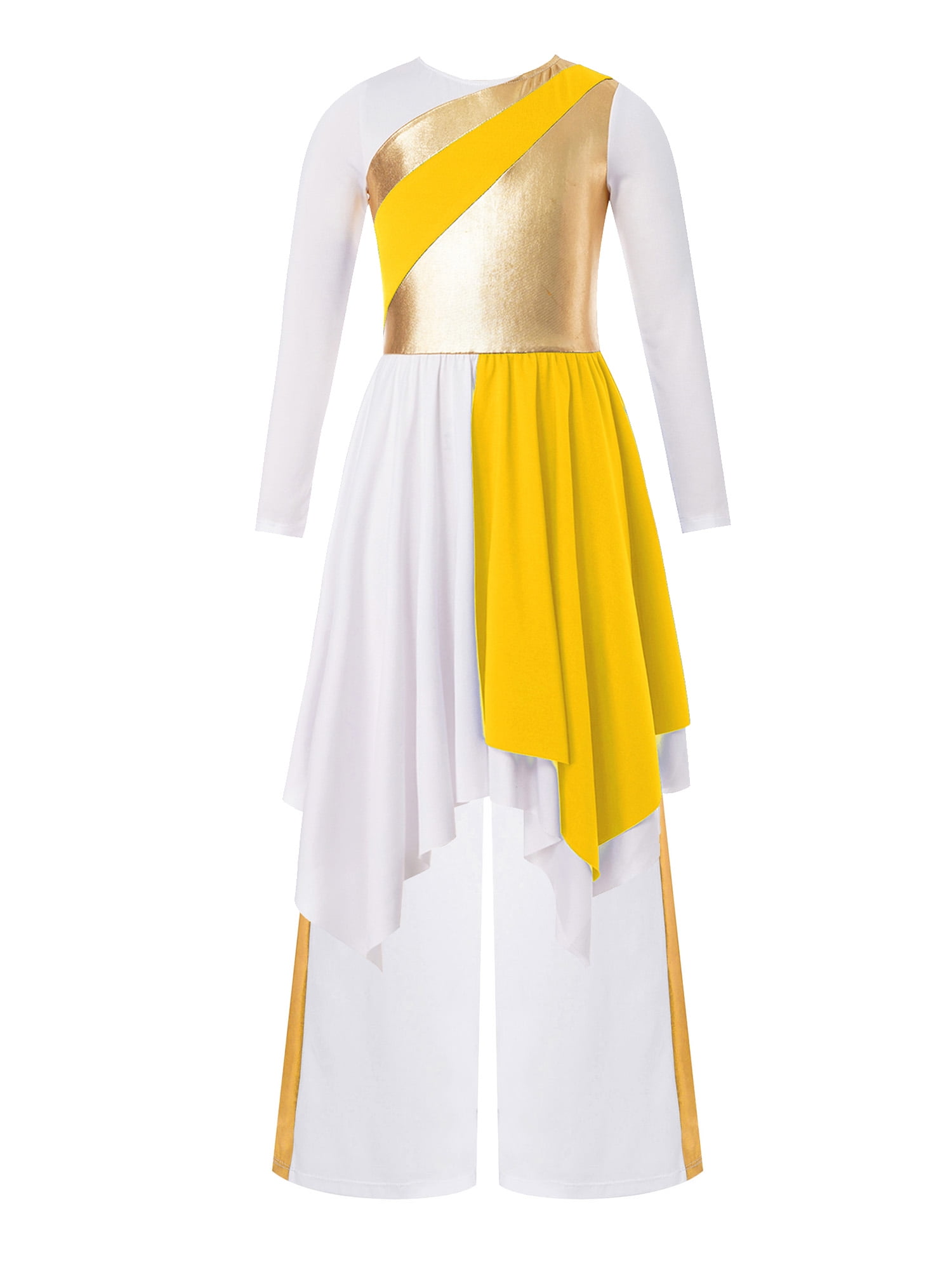 CHICTRY 2Pcs Girls Metallic Color Block Liturgical Praise Dance Dress ...