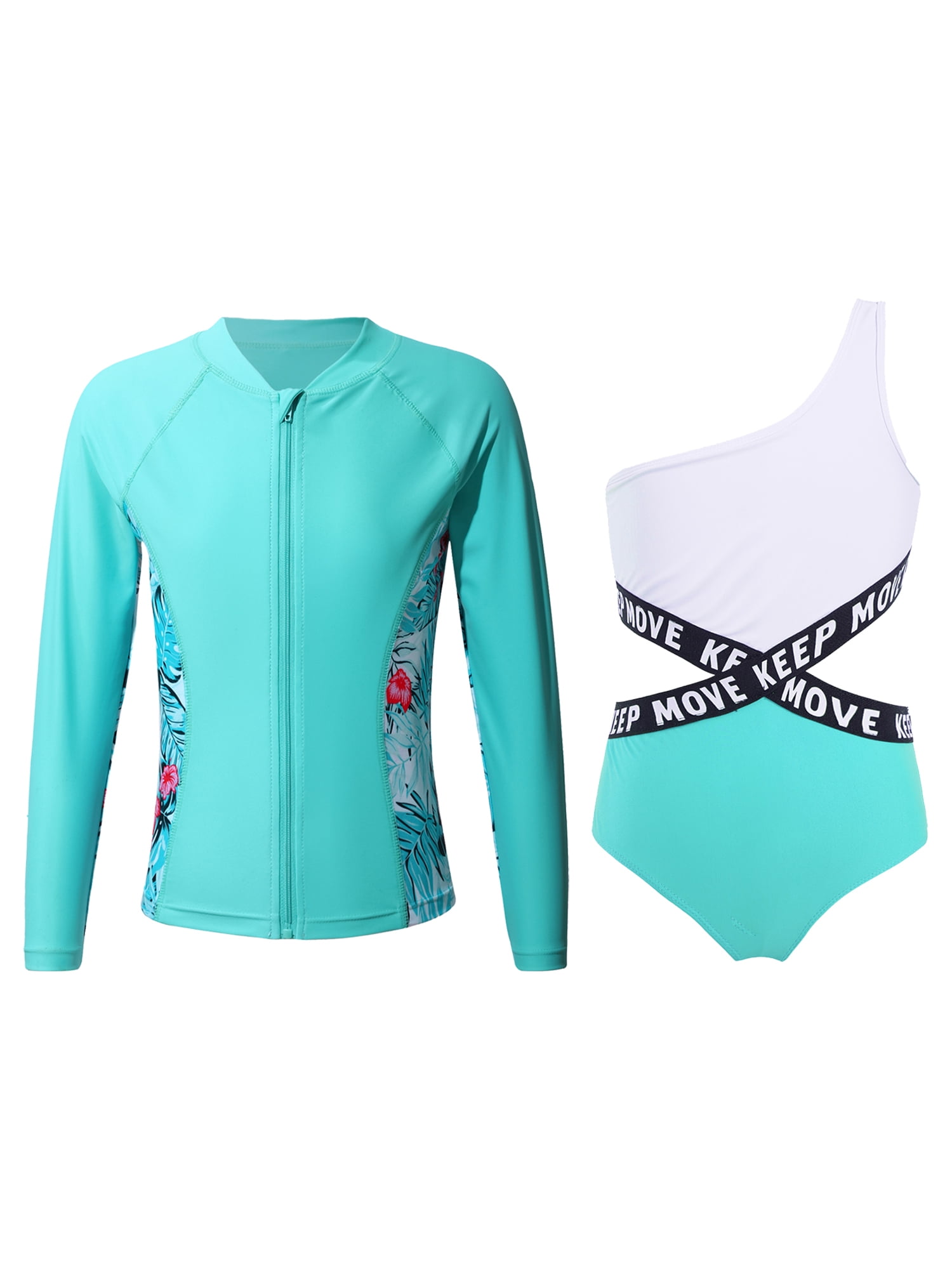 CHICTRY 2Pcs Girls Printed Swimwear Long Sleeve Tops Rash Guard with ...