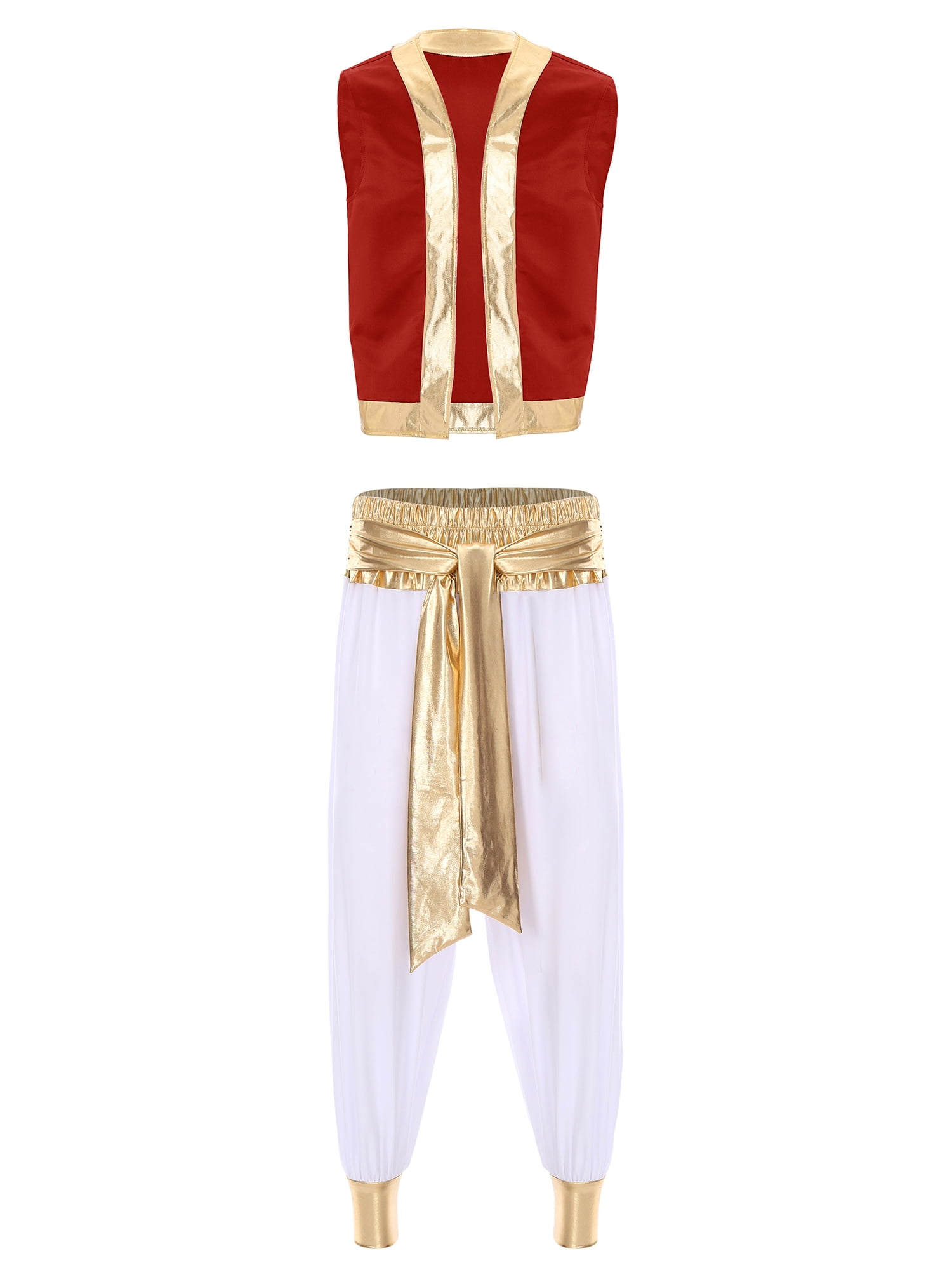 CHICTRY Adult Arabian Prince 2 Pcs Sets Toad Captain Gold Waistcoat with Harem Dance Pants Red ...