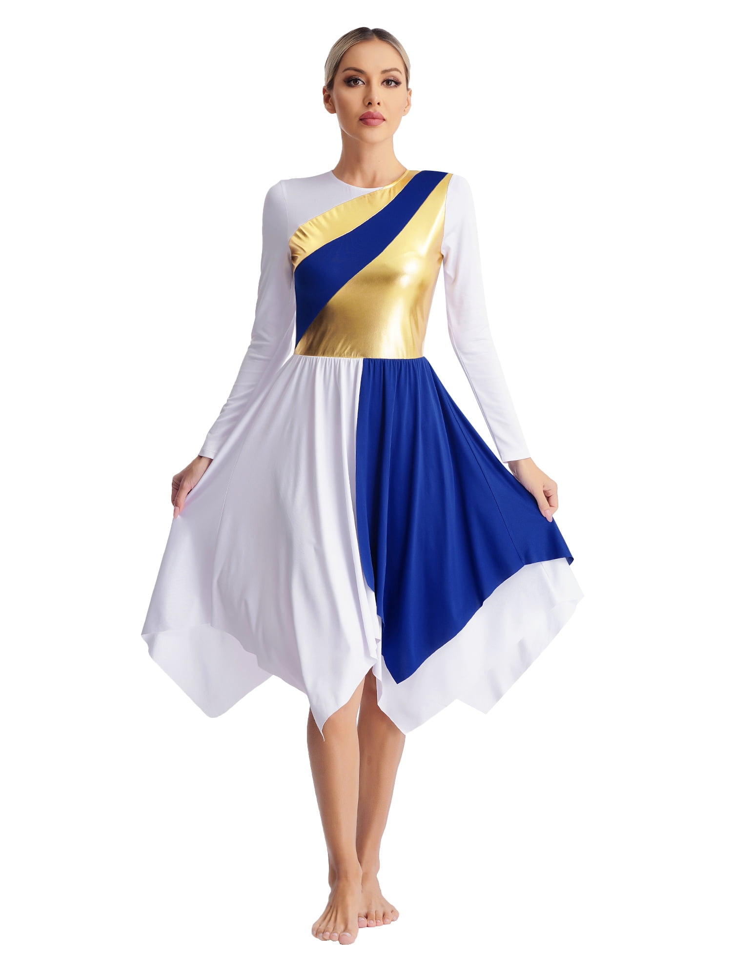 CHICTRY Adult Praise Dance Dress Long Sleeve Metallic Color Block ...
