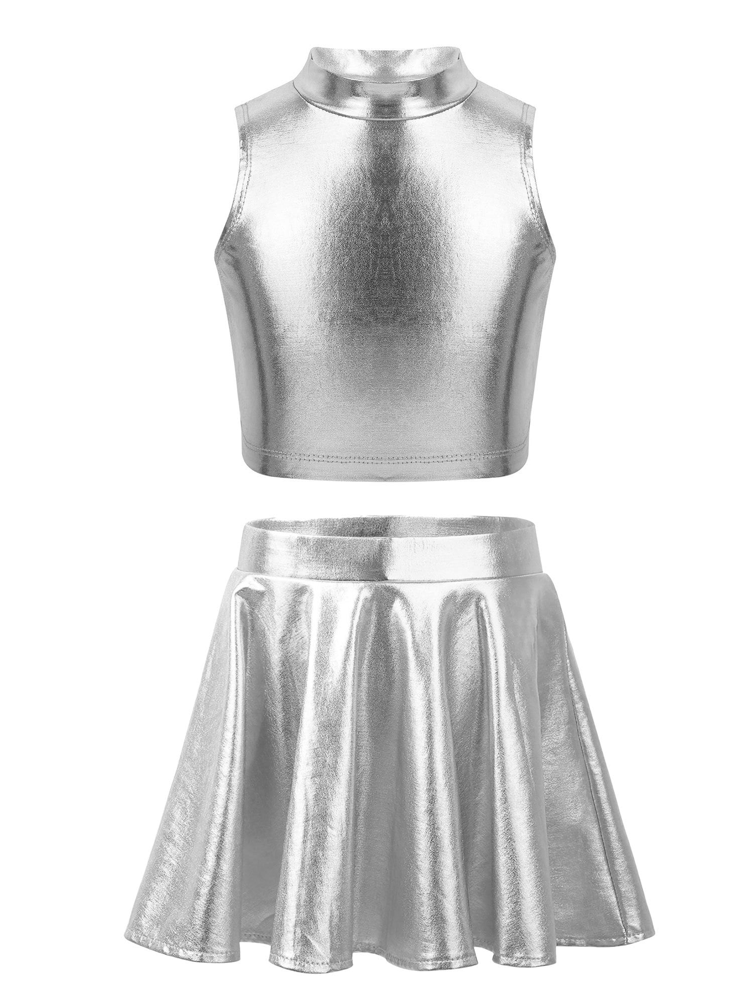 CHICTRY Big Girls Dancewear Metallic Tank Top with Flare Skirt Dance ...