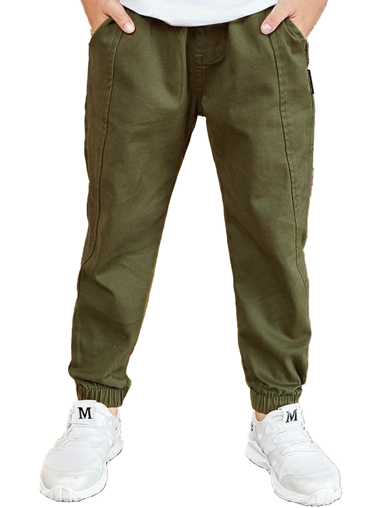 CHICTRY Boys Solid Color Cargo Pants Jogger Dungarees Sweatpants Army ...