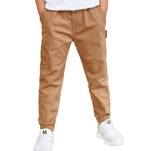 CHICTRY Boys Solid Color Cargo Pants Jogger Dungarees Sweatpants Khaki ...