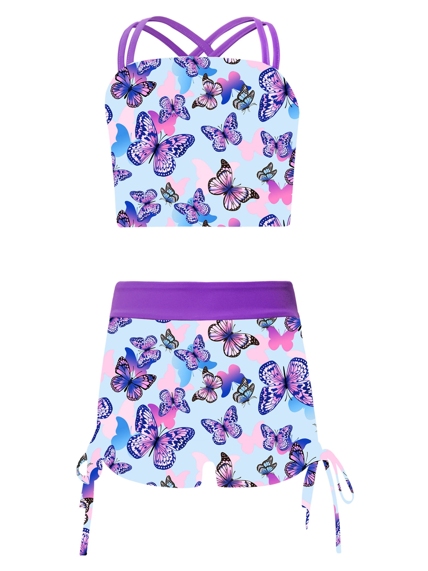 CHICTRY Girls 2Pcs Swimsuit Flowers Butterflies Print Crop Top with ...