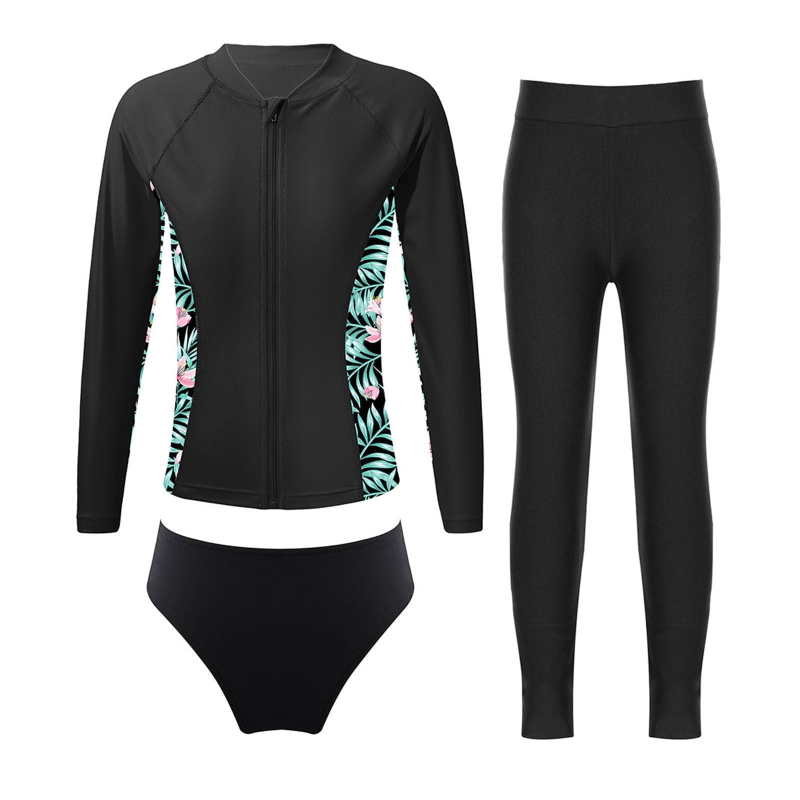 CHICTRY Girls 3 Pcs Rash Guard Sets Upf 50+ Swim Coat Shirts Brief with ...