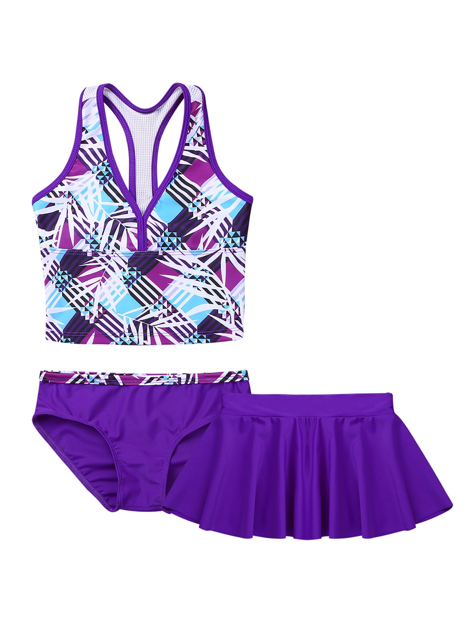 CHICTRY Girls 3-pc Swimsuit Floral Top with Bottoms and Skirts Bathing ...