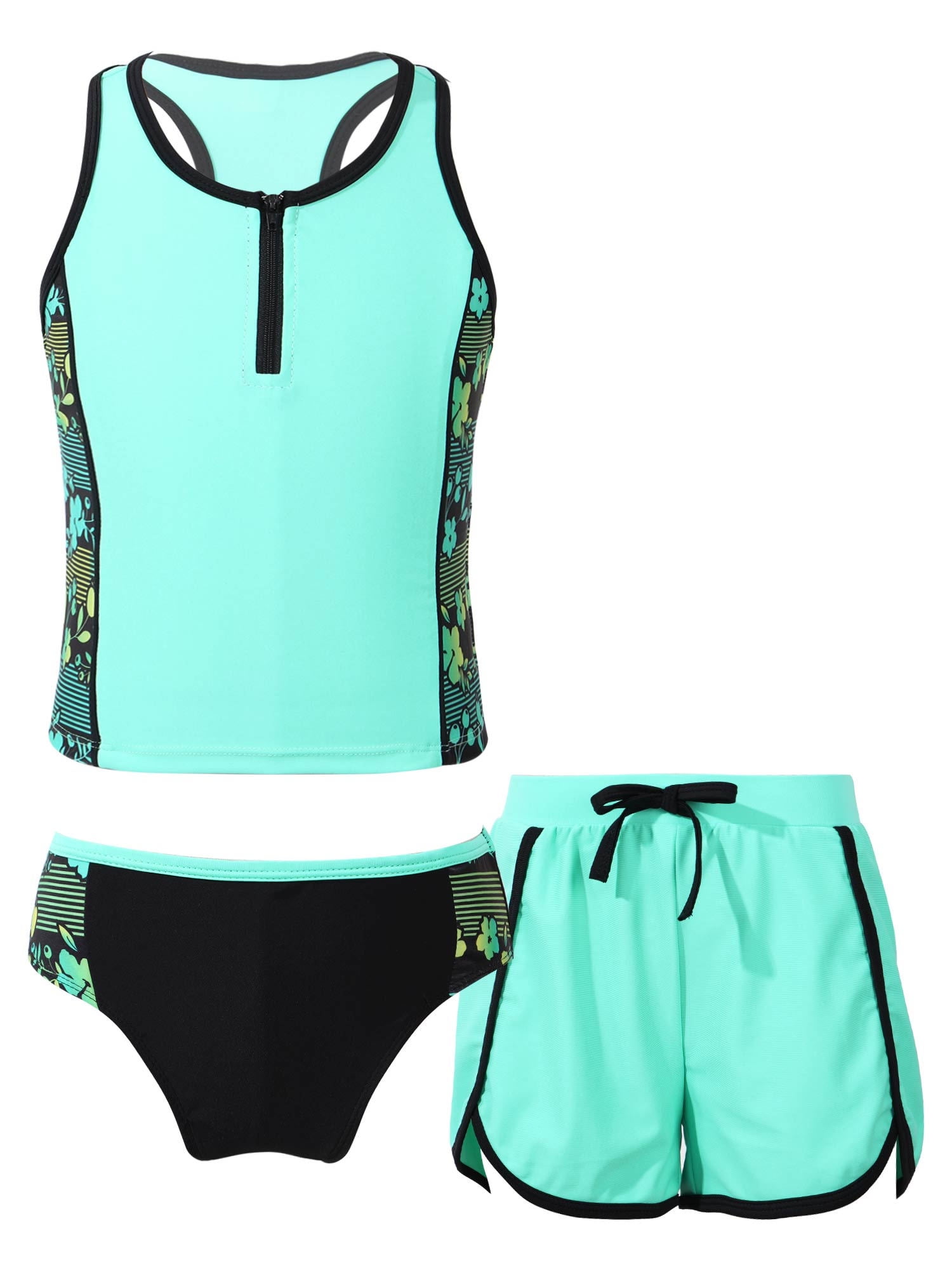CHICTRY Girls 3Pcs Print Swimsuit Racer Back Tops with Shorts Briefs ...