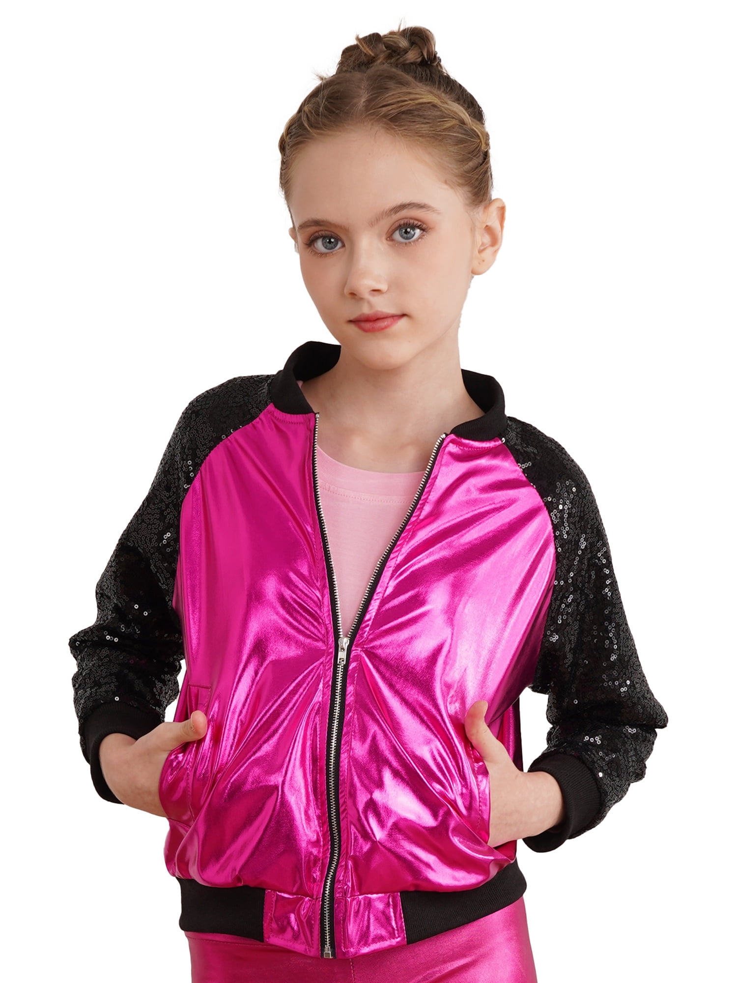 CHICTRY Girls Boys Sequins Metallic Bomber Flight Jacket Hip Hop Jazz ...