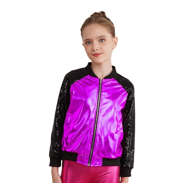 CHICTRY Girls Boys Sequins Metallic Bomber Flight Jacket Hip Hop Jazz ...